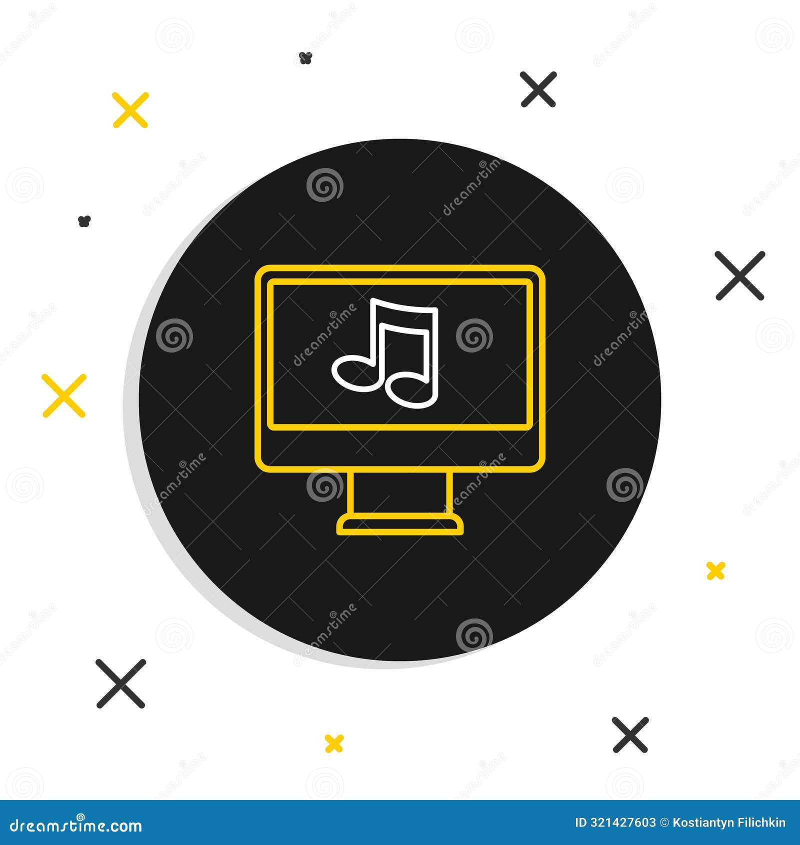 Line Computer with Music Note Symbol on Screen Icon Isolated on White ...