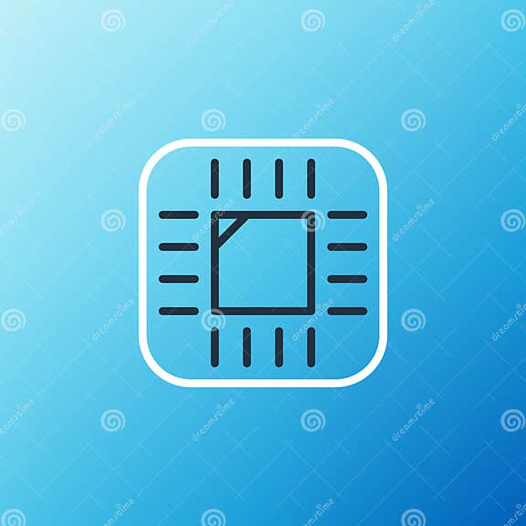 Line Computer Processor with Microcircuits CPU Icon Isolated on Blue Background. Chip or Cpu ...