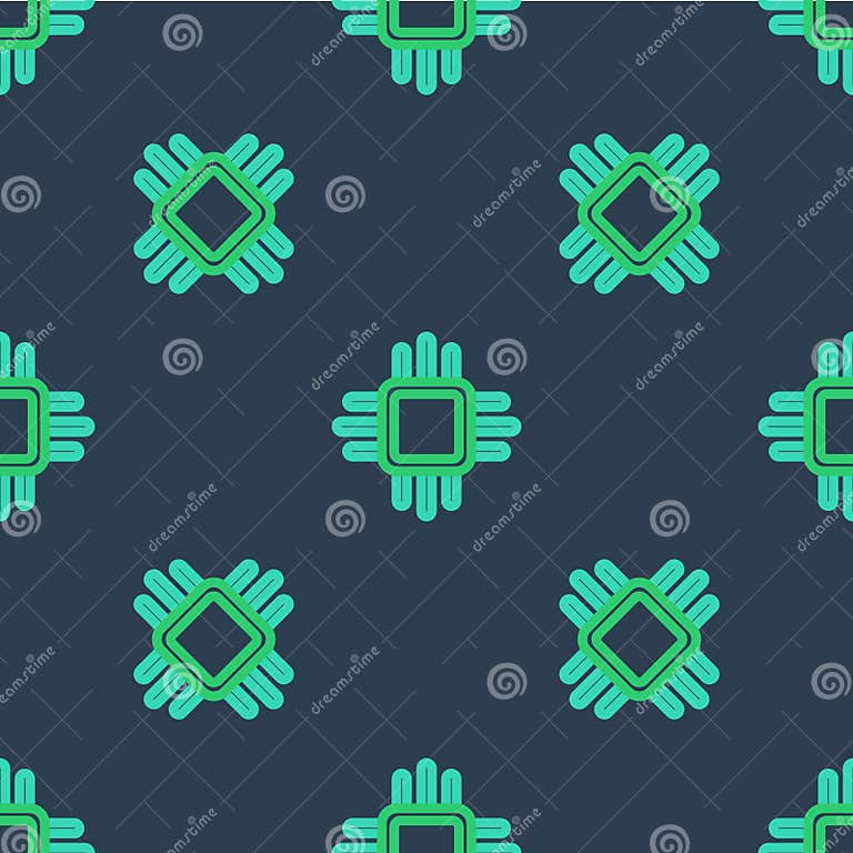 Line Computer Processor with Microcircuits CPU Icon Isolated Seamless Pattern on Blue Background ...