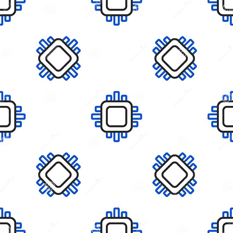 Line Computer Processor with Microcircuits CPU Icon Isolated Seamless Pattern on White ...