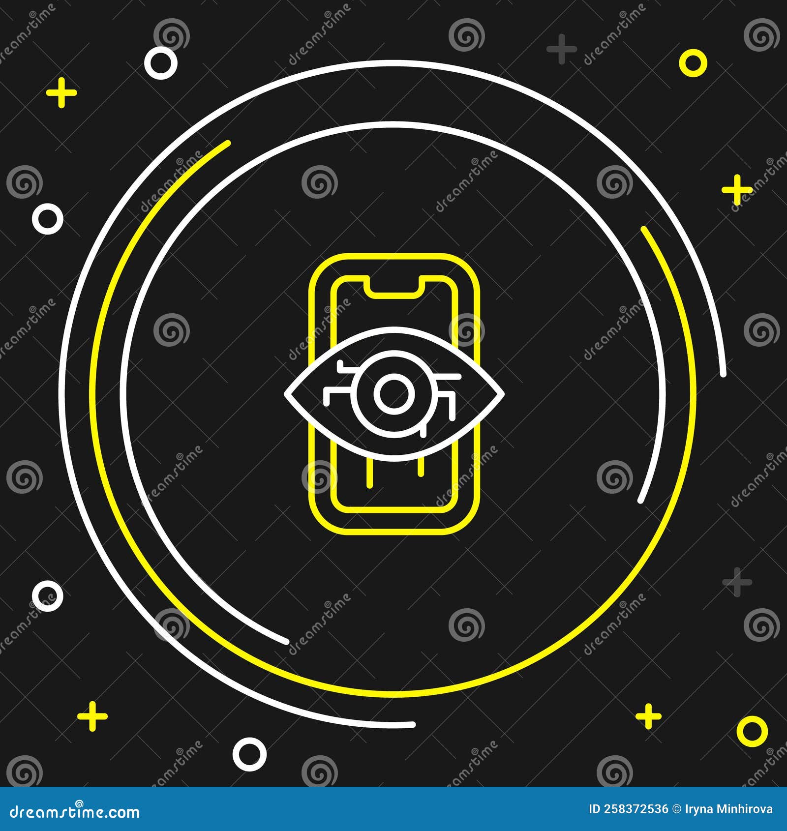 Line Computer Vision Icon Isolated on Black Background. Technical ...