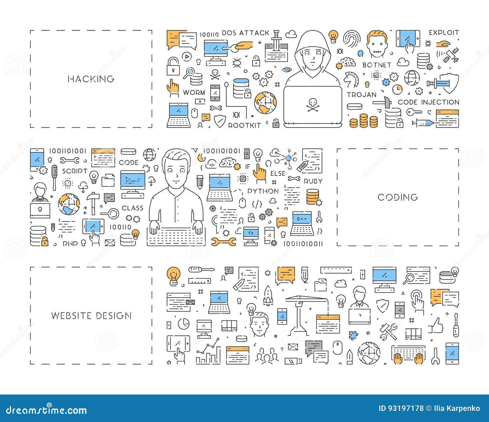 Line Concept for Hacking, Coding and Web Design Stock Illustration ...