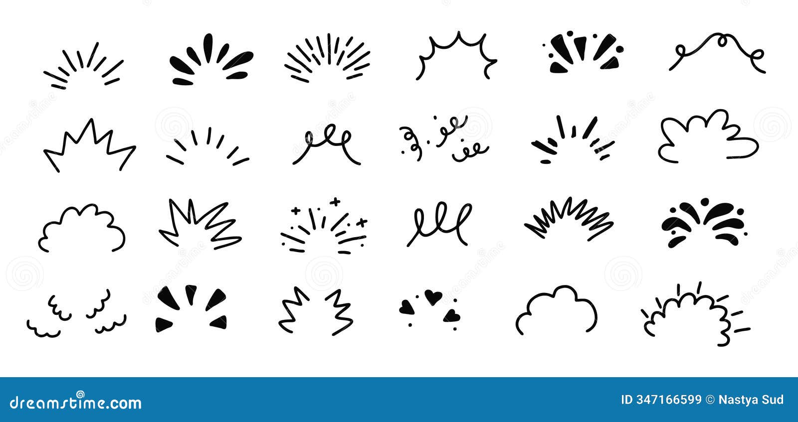 Line Confetti Elements. Hand Drawn Confetti Explosion Burst Ray. Doodle ...