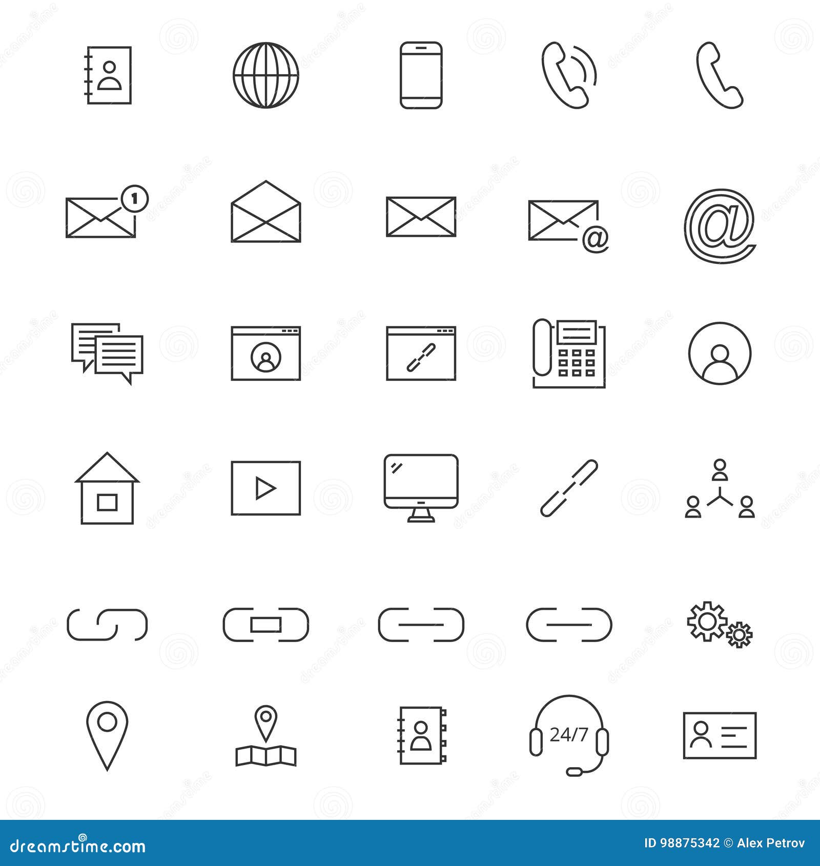 30 Line Contact Icons stock vector. Illustration of connection - 98875342