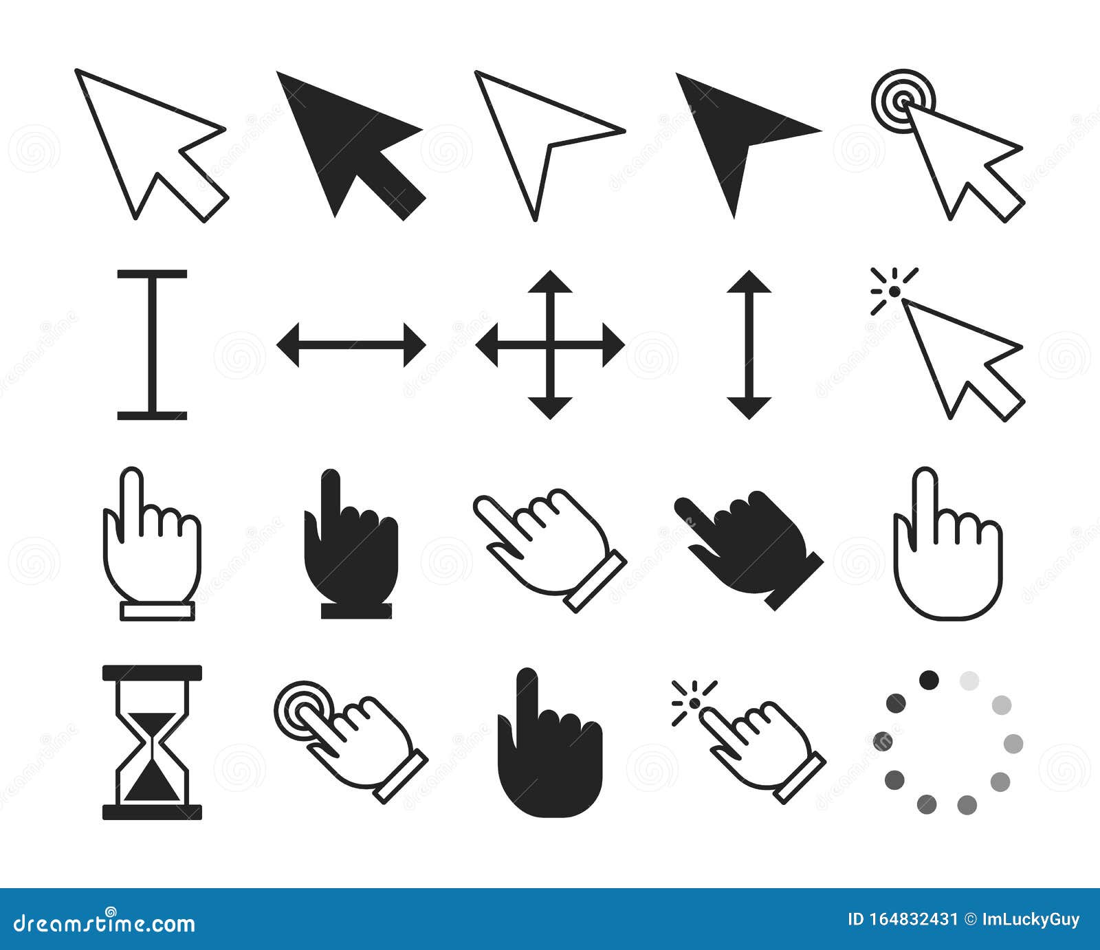 Line Cursor Set Vector Isolated. Collection of Mouse Arrow Stock ...