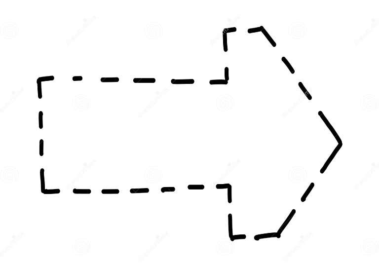Line Dashed Arrow. Doodle Sketchy Black Pointer, Simple Naive Hand ...