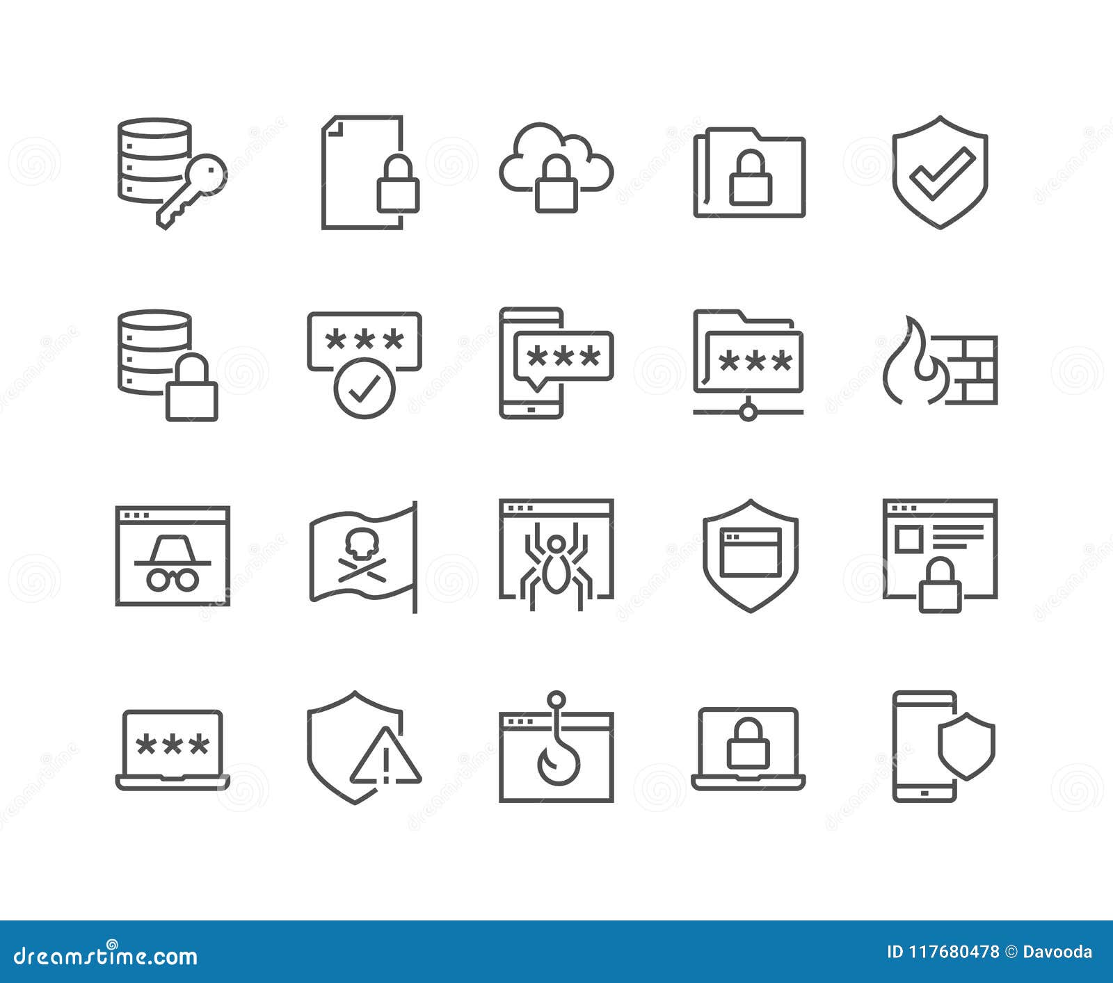 Line Data Security Icons stock vector. Illustration of safe - 117680478