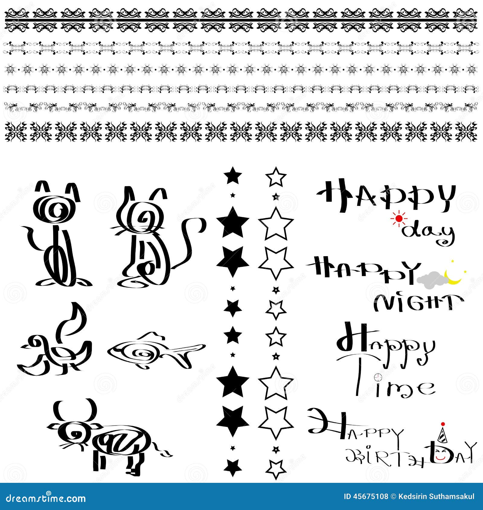 Line Decorative and Calligraphy Design Set Stock Vector - Illustration ...