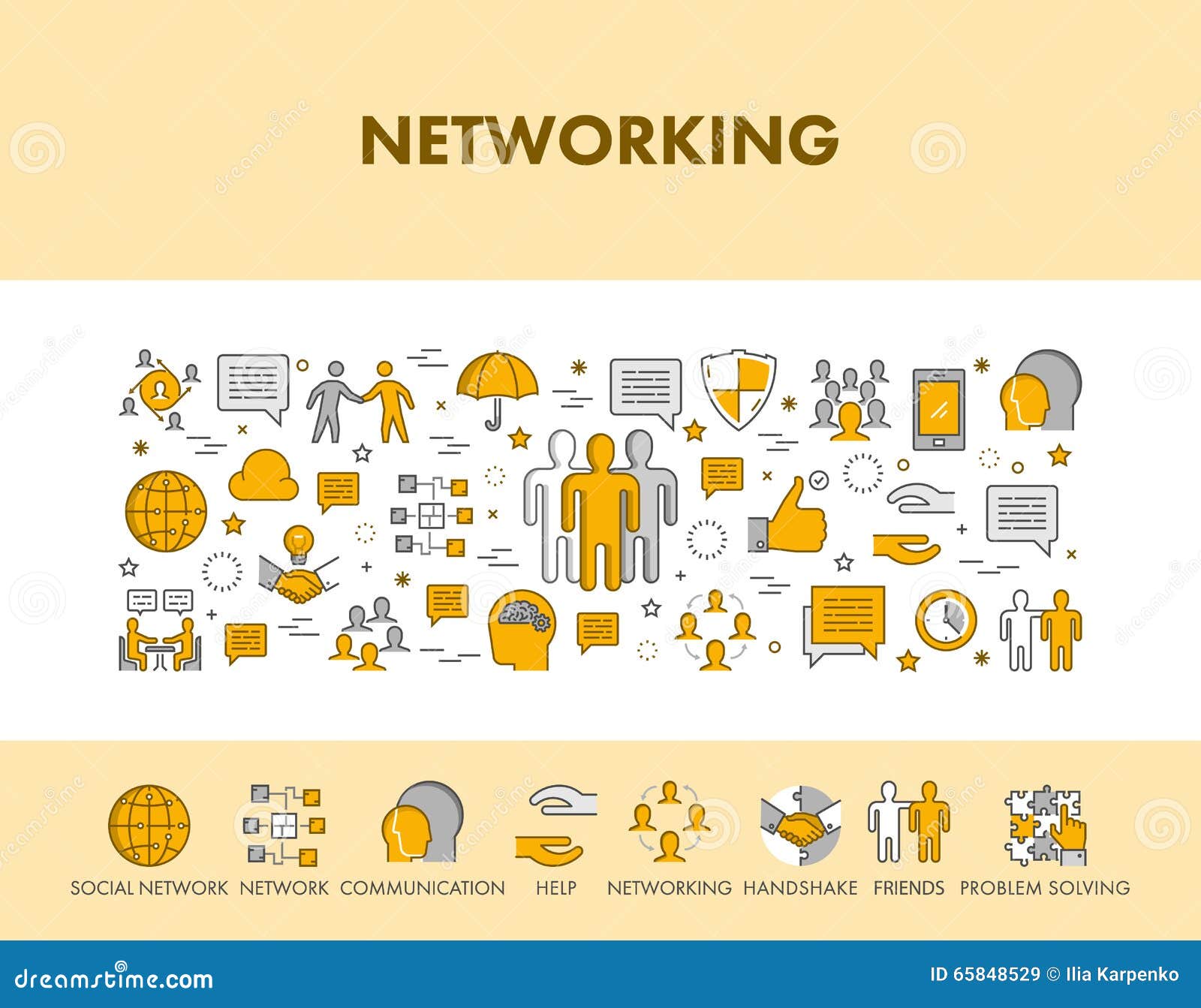 Line Design Concept Web Banner and Icons for Networking. Stock ...