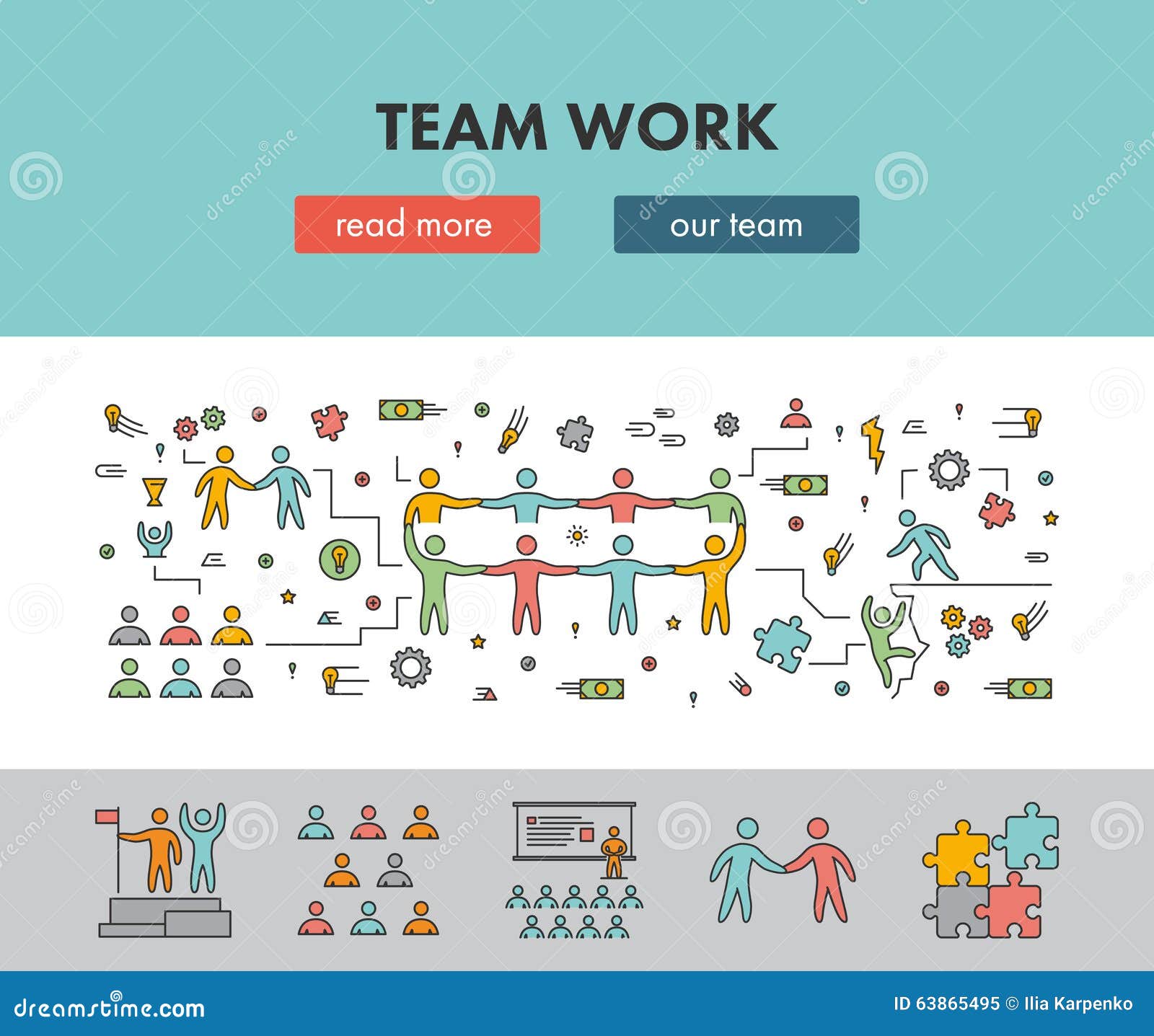 Line Design Concept Web Banner for Team Work Stock Illustration ...