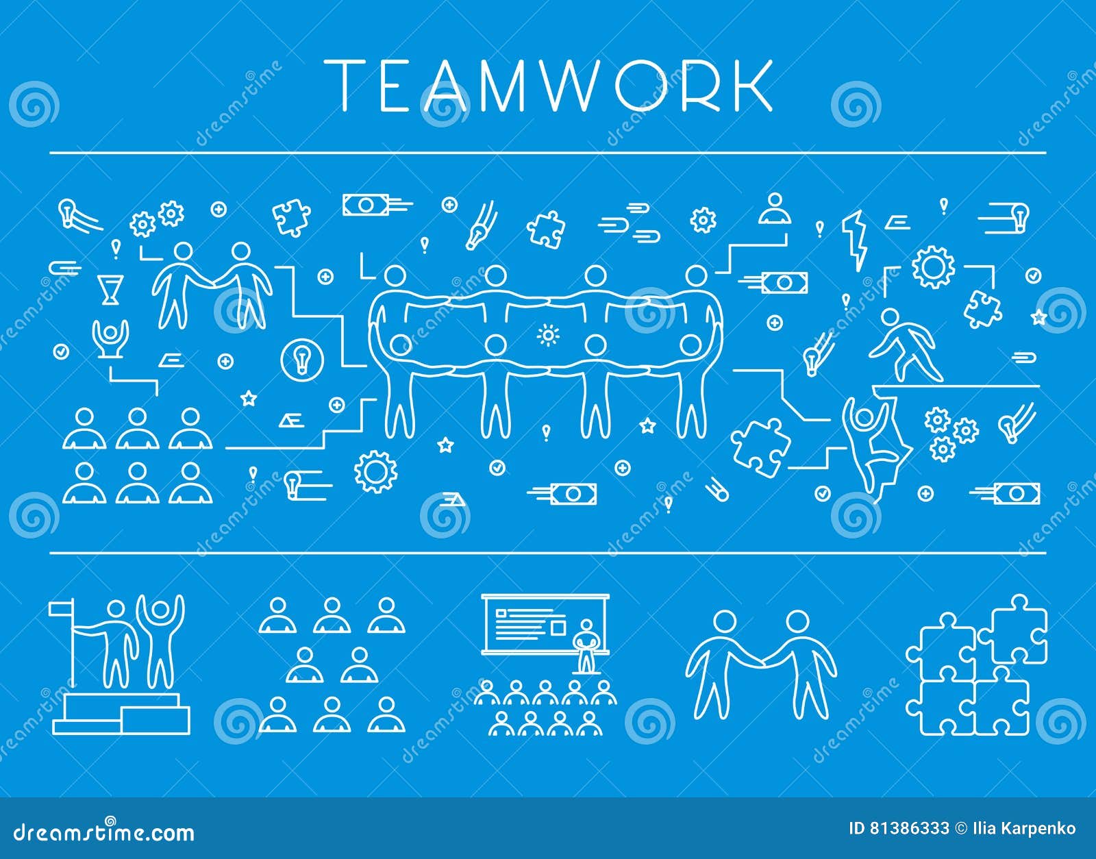Line Design Concept Web Banner for Teamwork Stock Illustration ...
