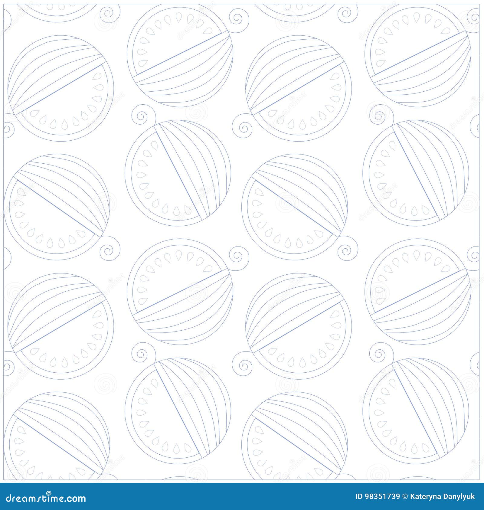 Line Design Seamless Pattern with Blue Watermelon on White Stock Vector ...