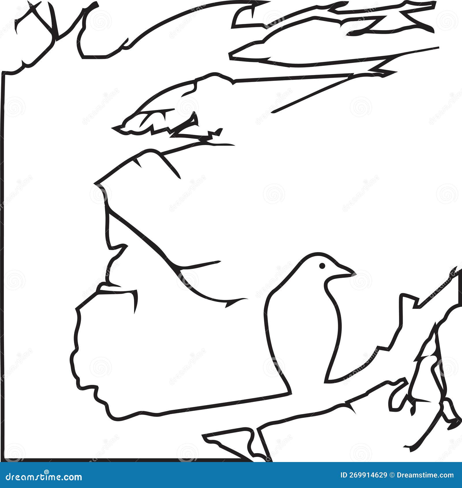 Line Design Vector Illustration Crow with Tree Stock Vector ...