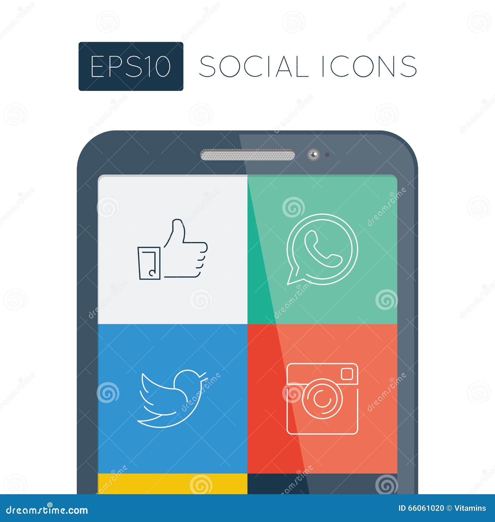 Line Designed Vector Icons of Like, Handset, Camera and Bird Editorial ...