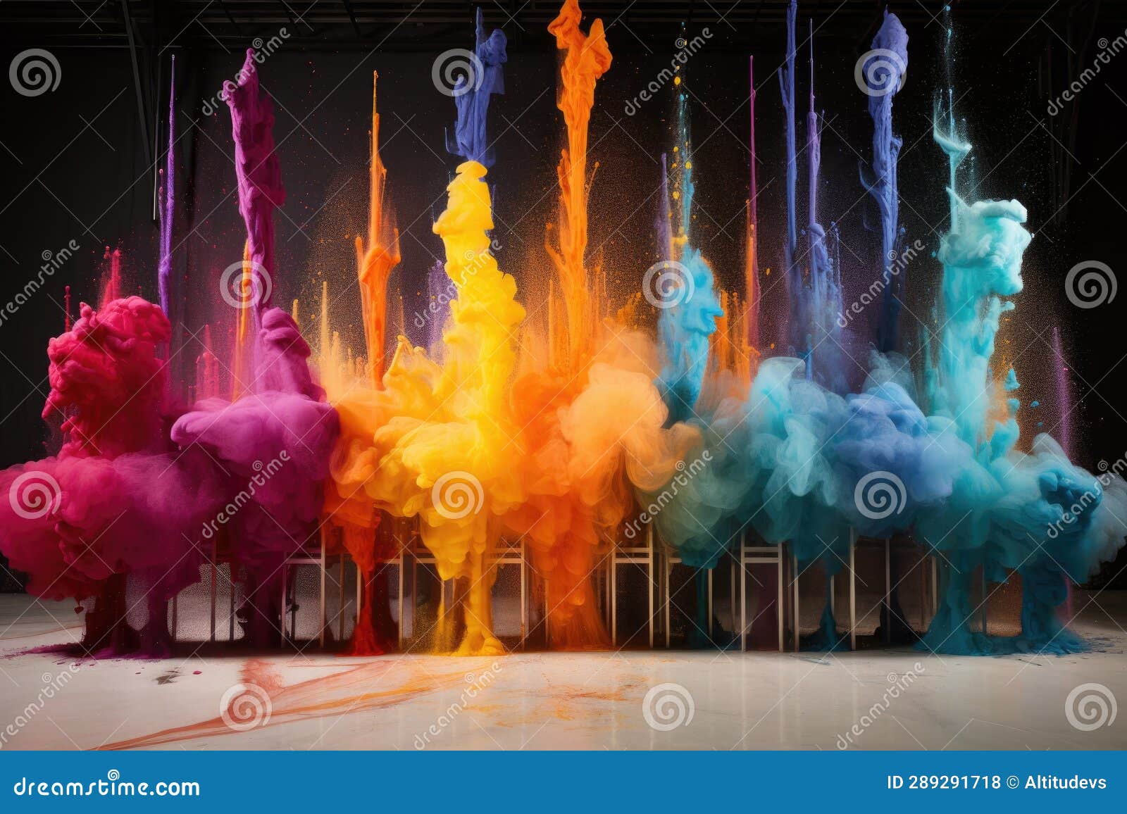 A Line of Different Colored Powder Dyes Just As they Begin To Explode ...