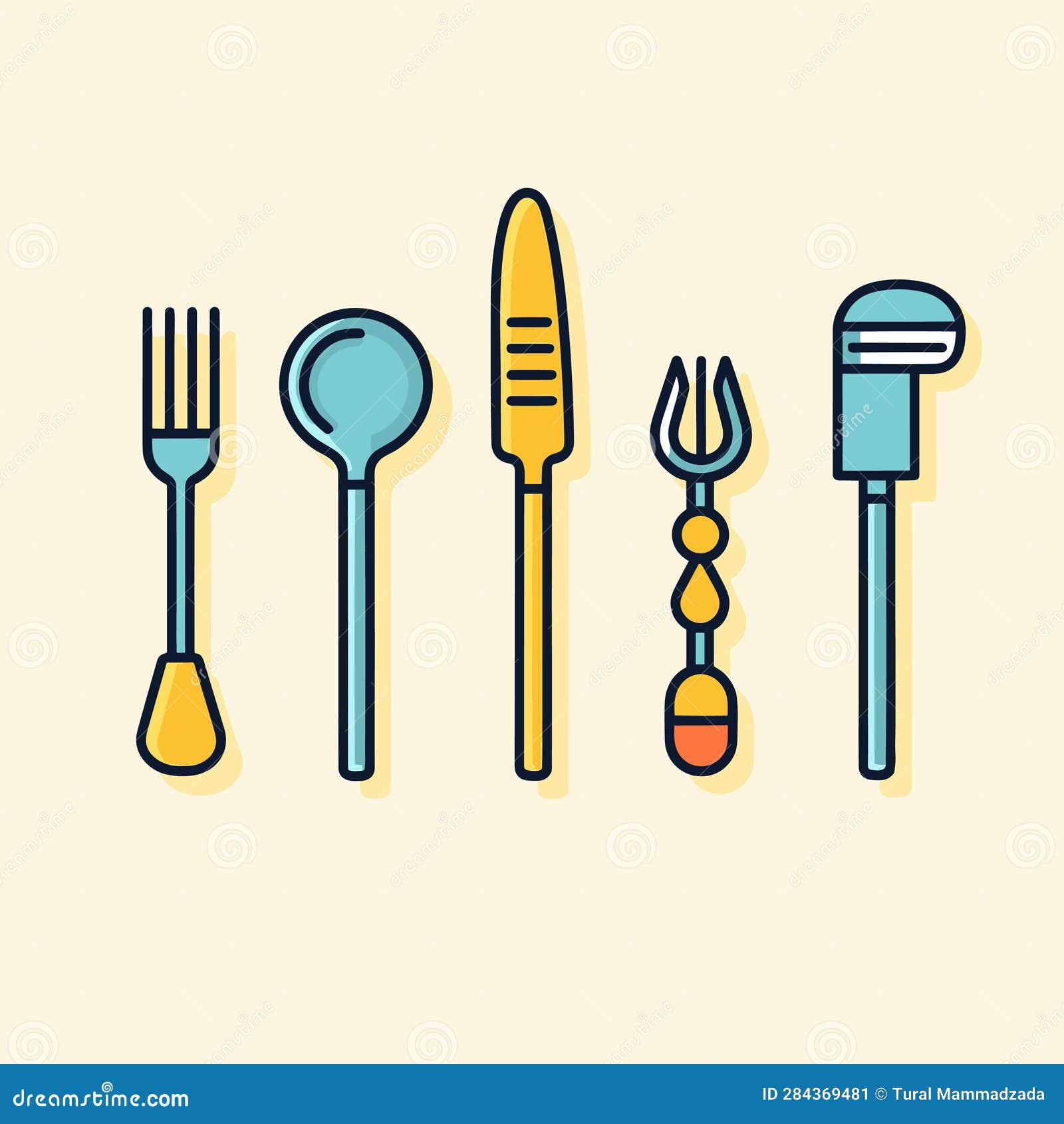 Vector of a Colorful Lineup of Various Kitchen Utensils Stock Vector ...