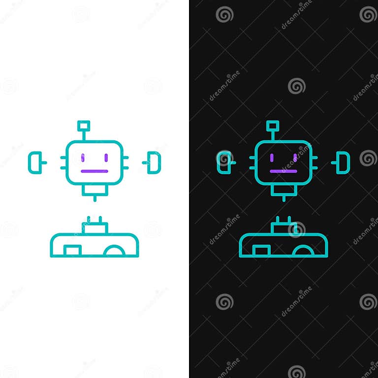 Line Disassembled Robot Icon Isolated on White and Black Background ...