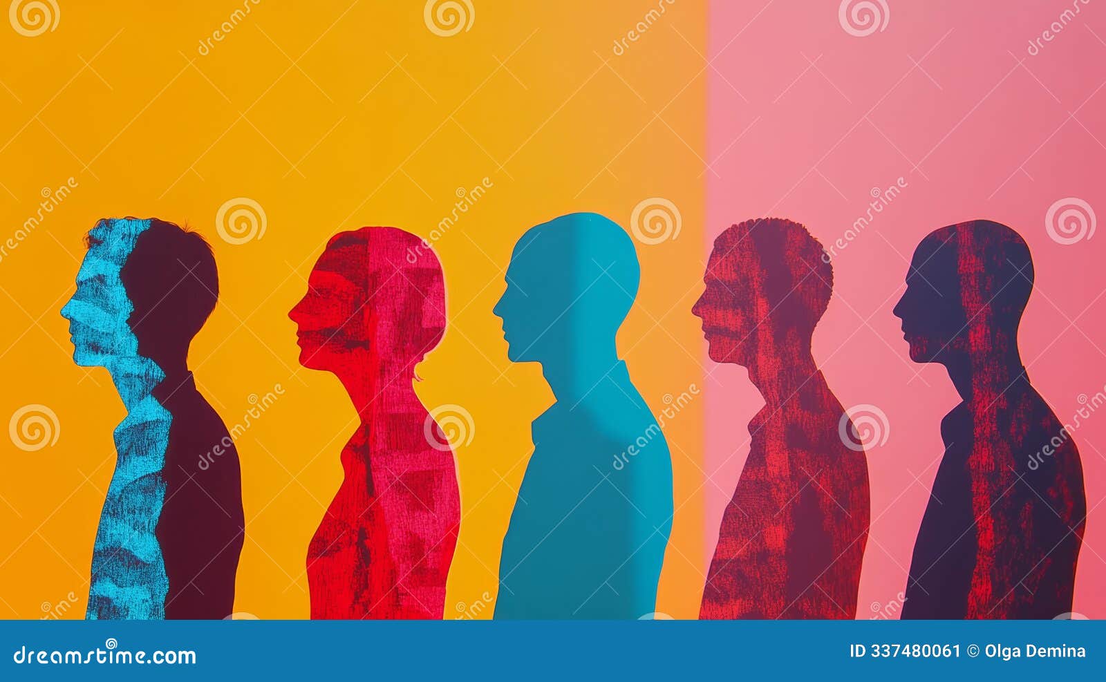 Line of Diverse Silhouettes in Gradient Colors, Symbolizing Unity in ...