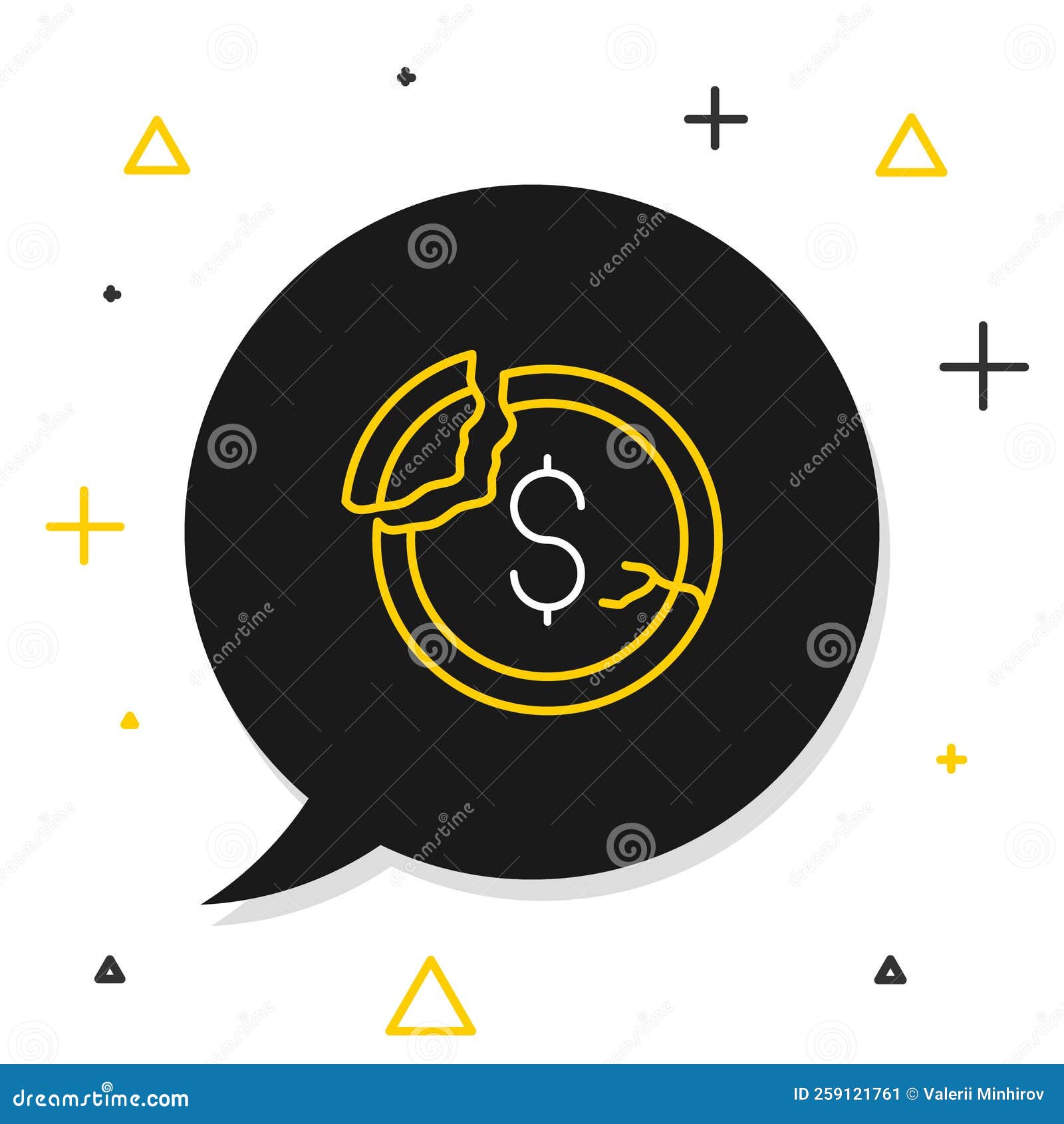 Line Dollar Rate Decrease Icon Isolated on White Background. Cost Reduction. Money Symbol with ...