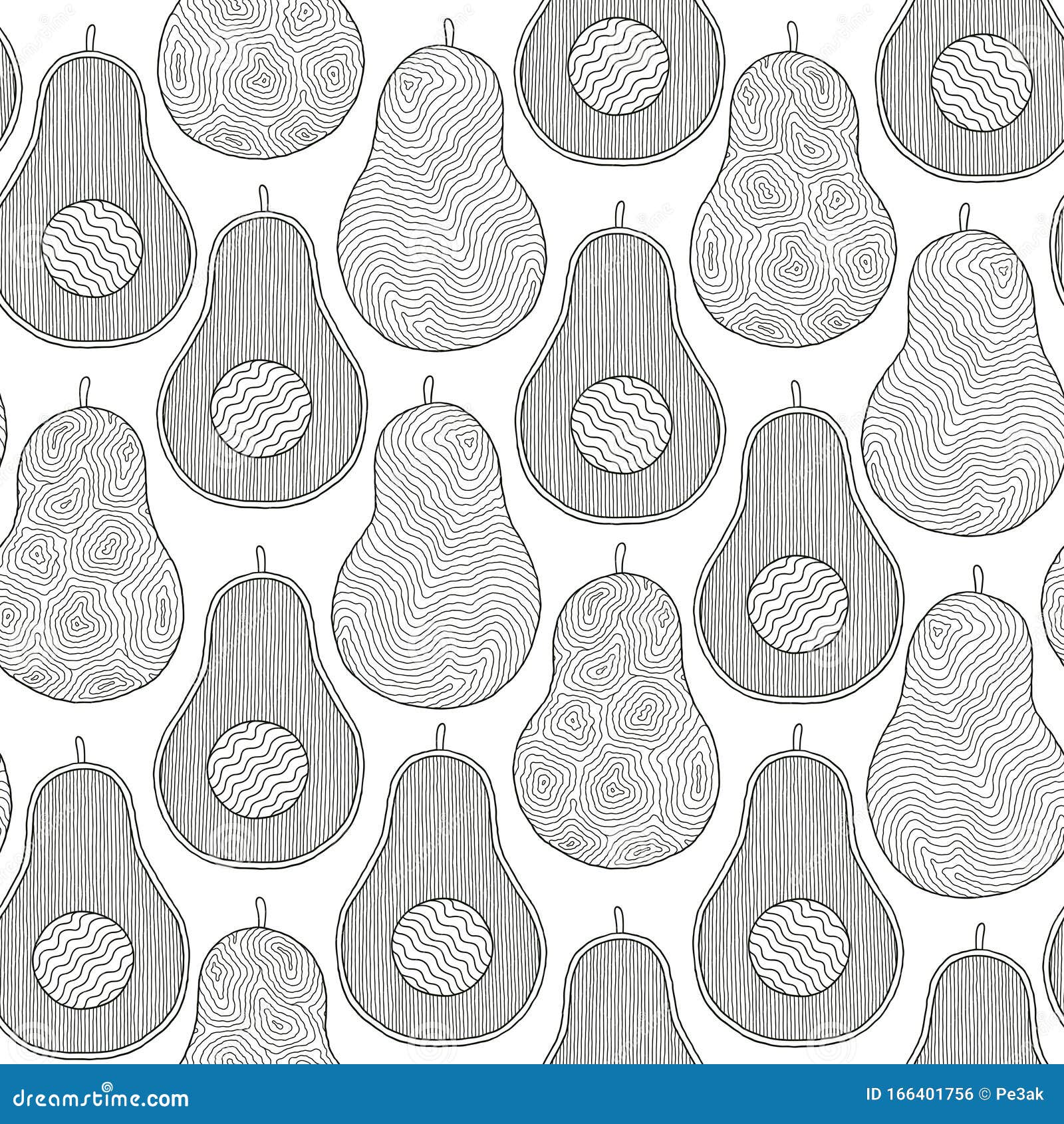 Line Doodle Art Avocado Seamless Pattern Stock Vector - Illustration of ...