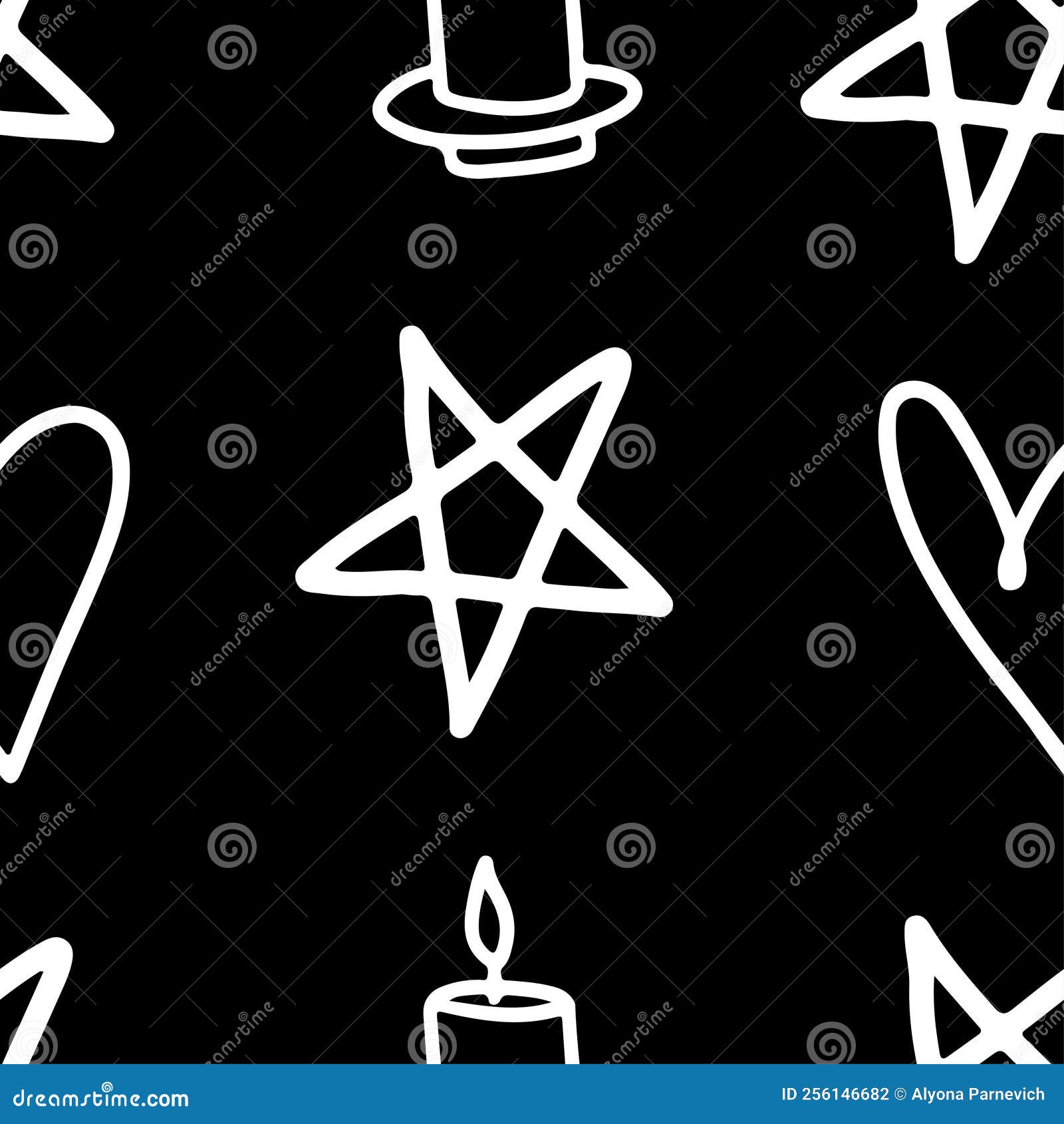 Line Doodle Black Magic Seamless Pattern With Pentagram Star Isolated ...