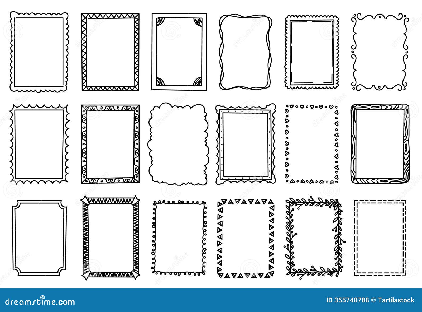 Line Doodle Frames. Simple Sketch Borders for Text, Hand Drawn Vintage ...