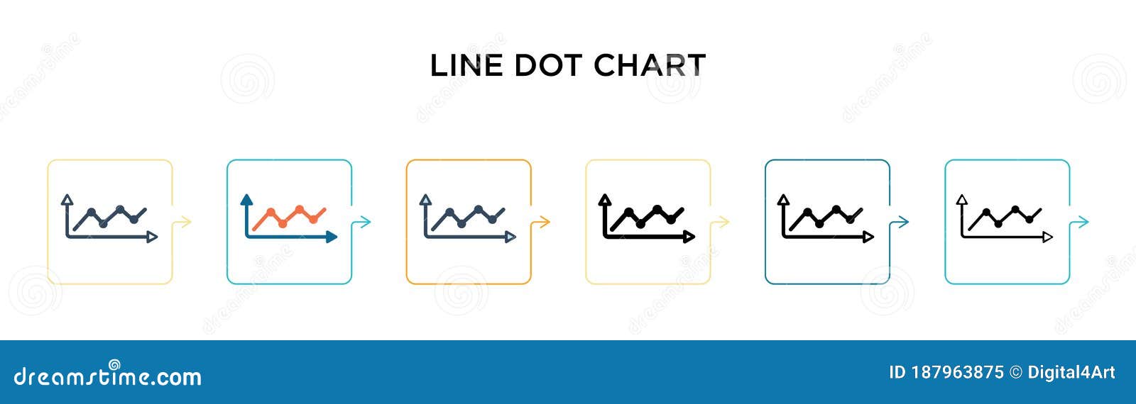 Line Dot Chart Vector Icon in 6 Different Modern Styles. Black, Two ...