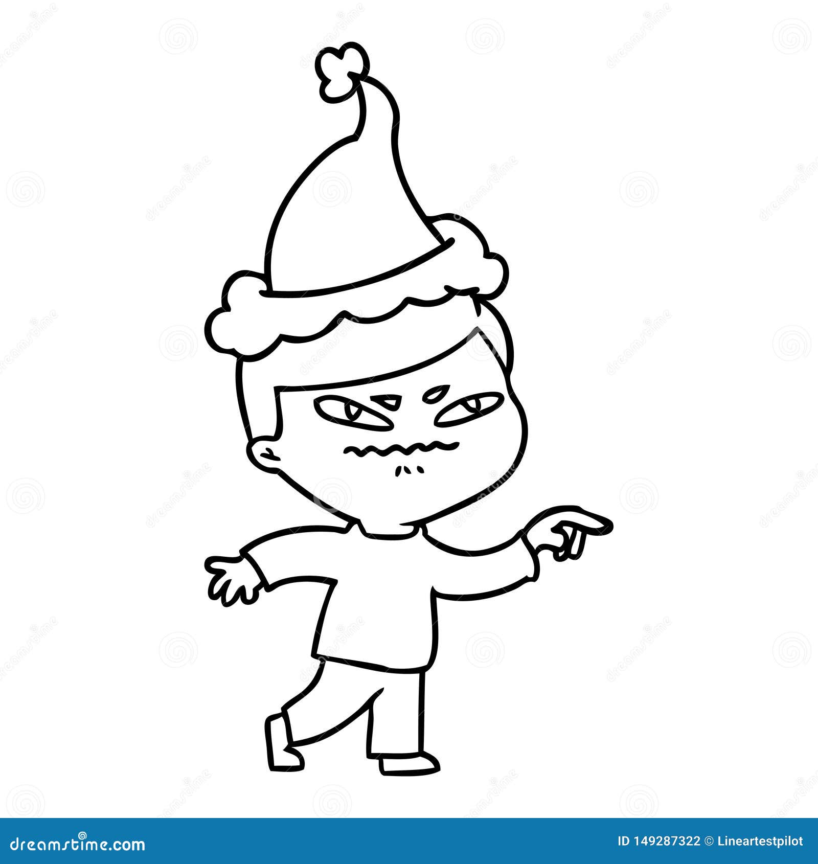 Line Drawing of a Angry Man Pointing Wearing Santa Hat Stock Vector ...
