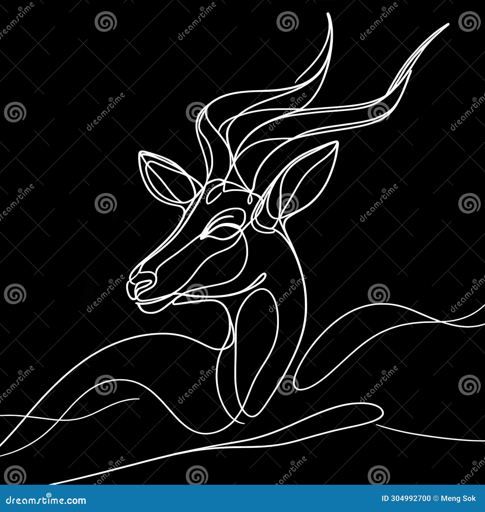 A Line Drawing Of An Antelope With Long Horns Standing On A Dark ...