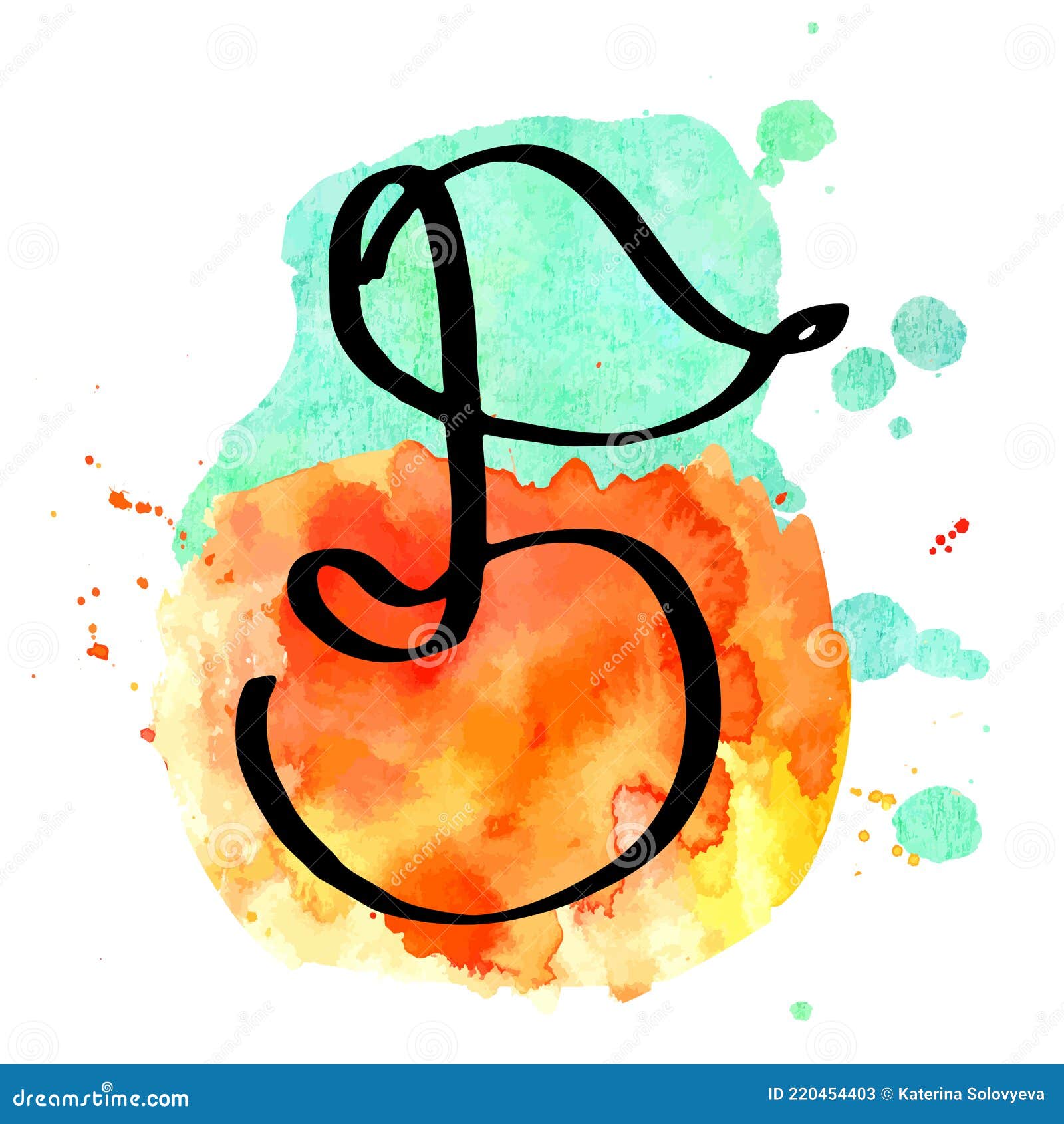 A Line Drawing of an Apple with a Watercolour Texture, a Vector Stock ...