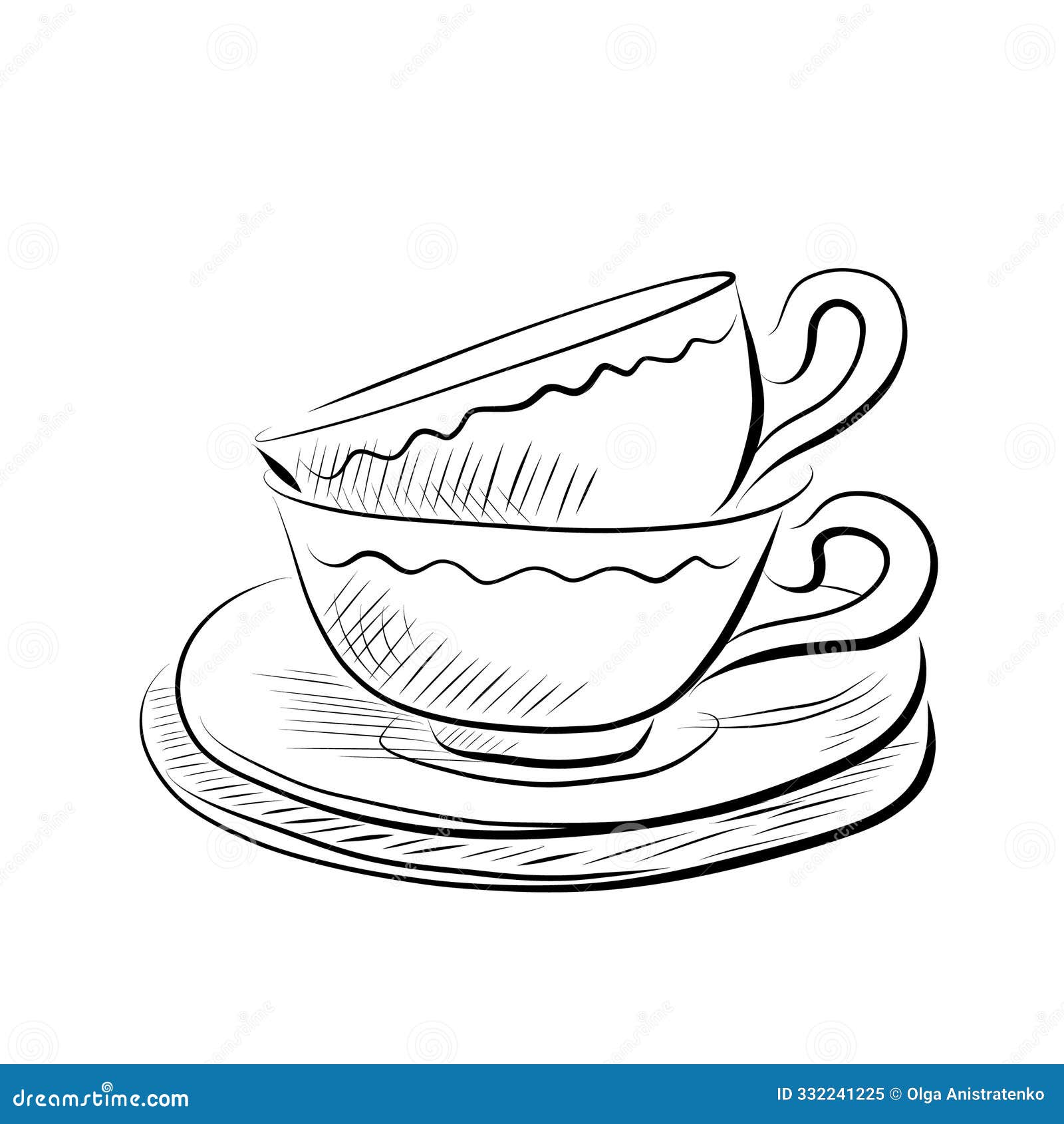 Line Drawing. Art Line Two Mugs on Saucers Stock Vector - Illustration ...
