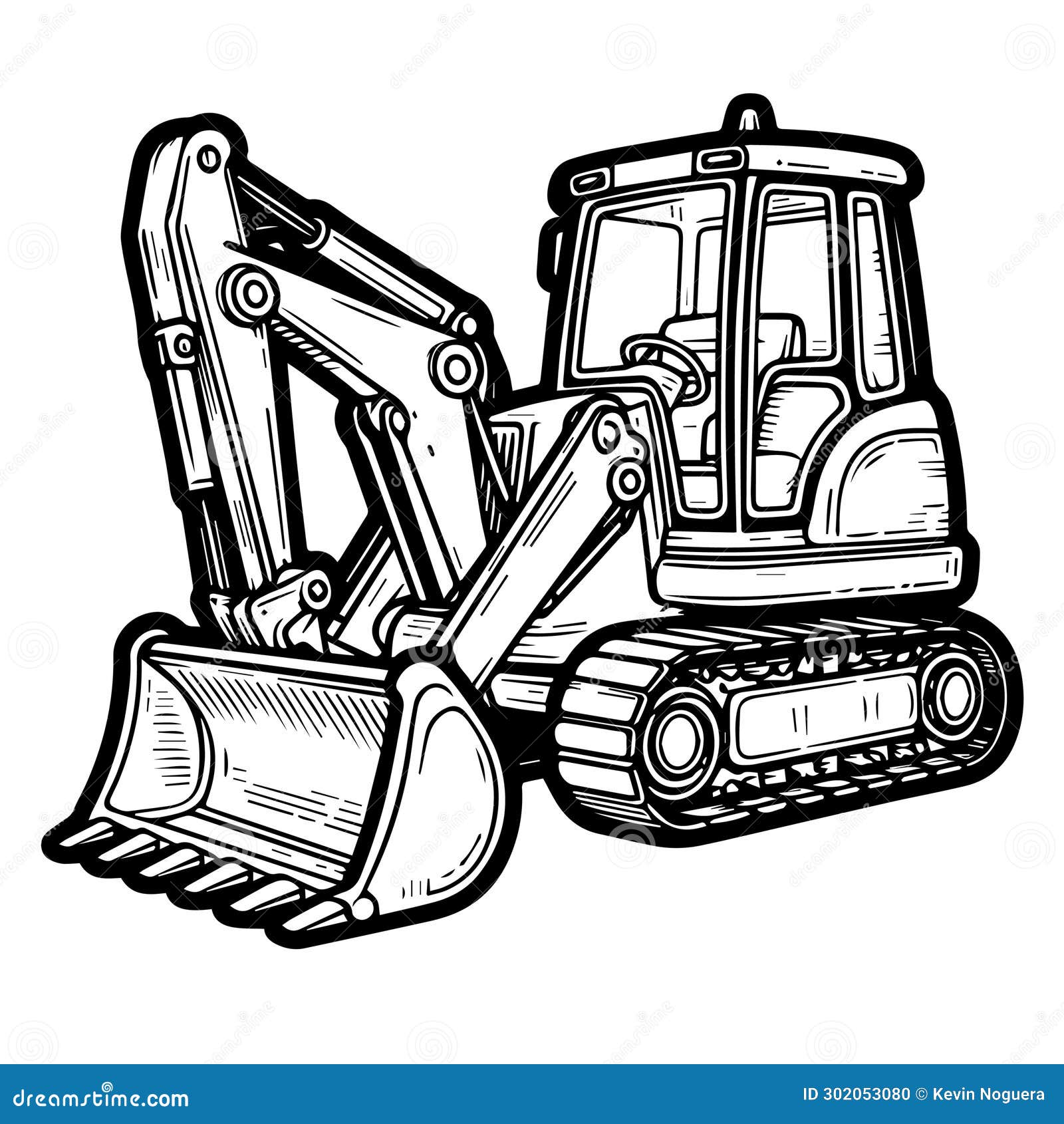 Line Drawing of a Backhoe in Black and White for Coloring Vector Stock ...