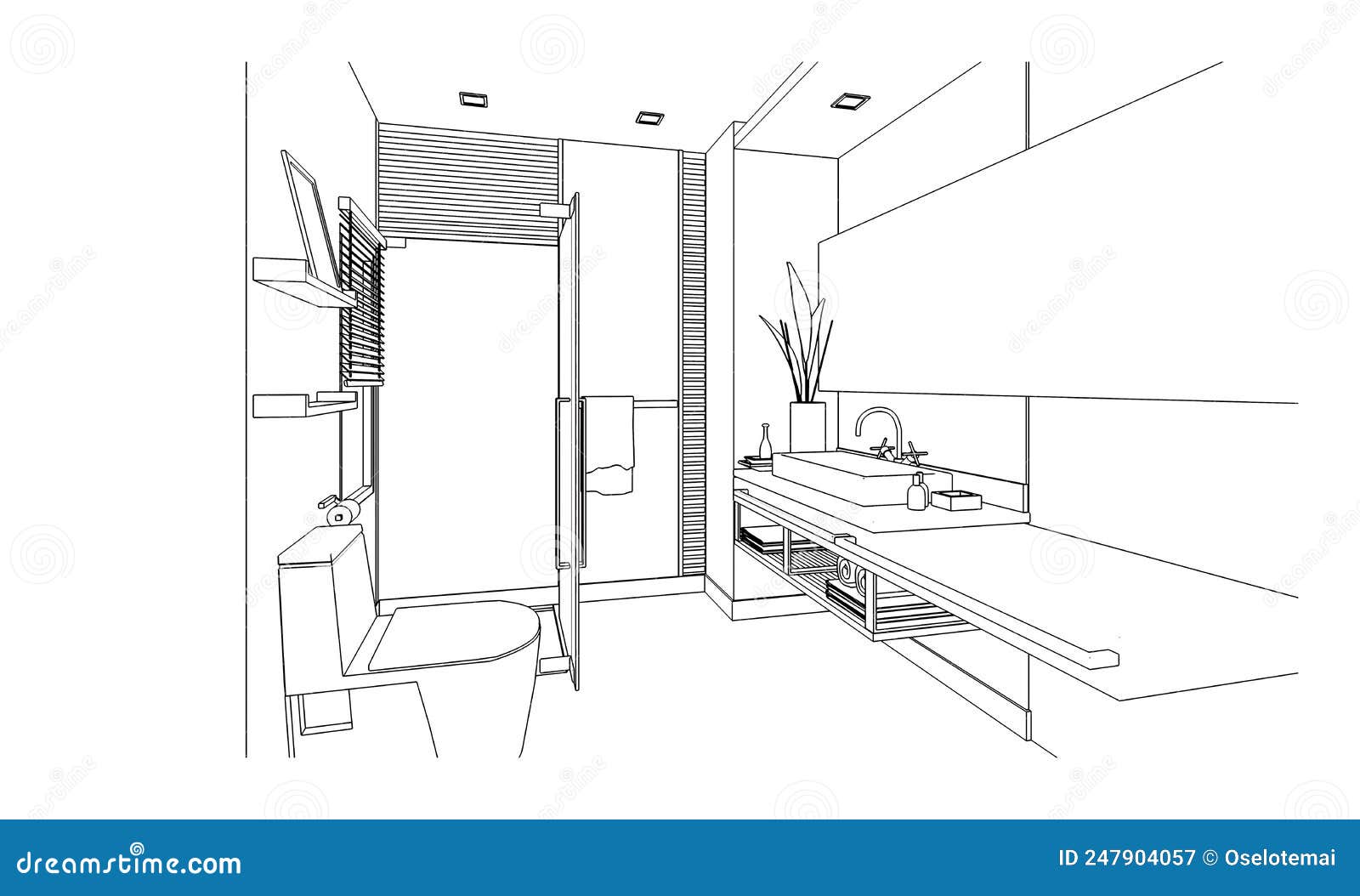 Line Drawing of Bathroom,Modern Design Stock Illustration ...