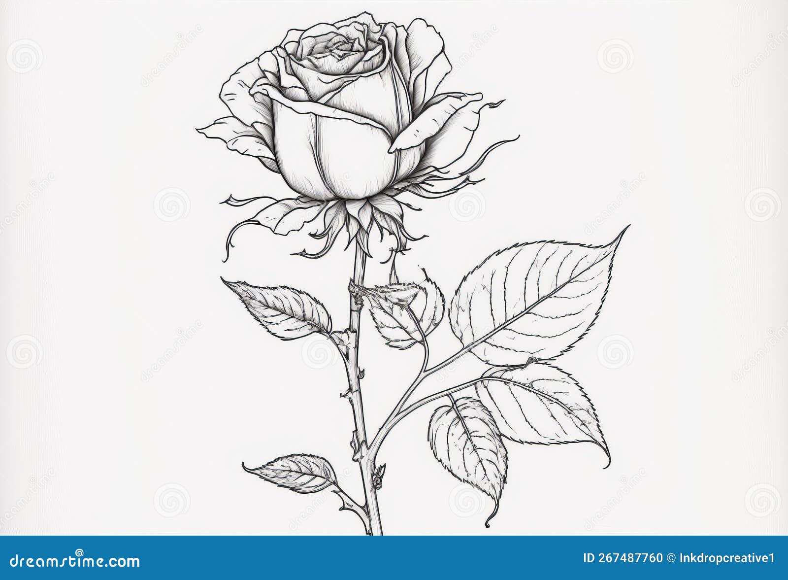Line Drawing of a Beautiful Rose Flower. Generative Ai Stock ...