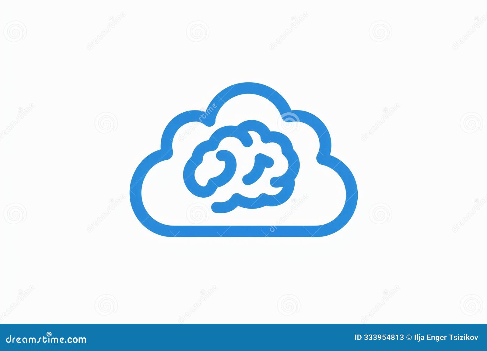 Line Drawing, Blue Cloud with Human Brain Symbolising Artificial ...