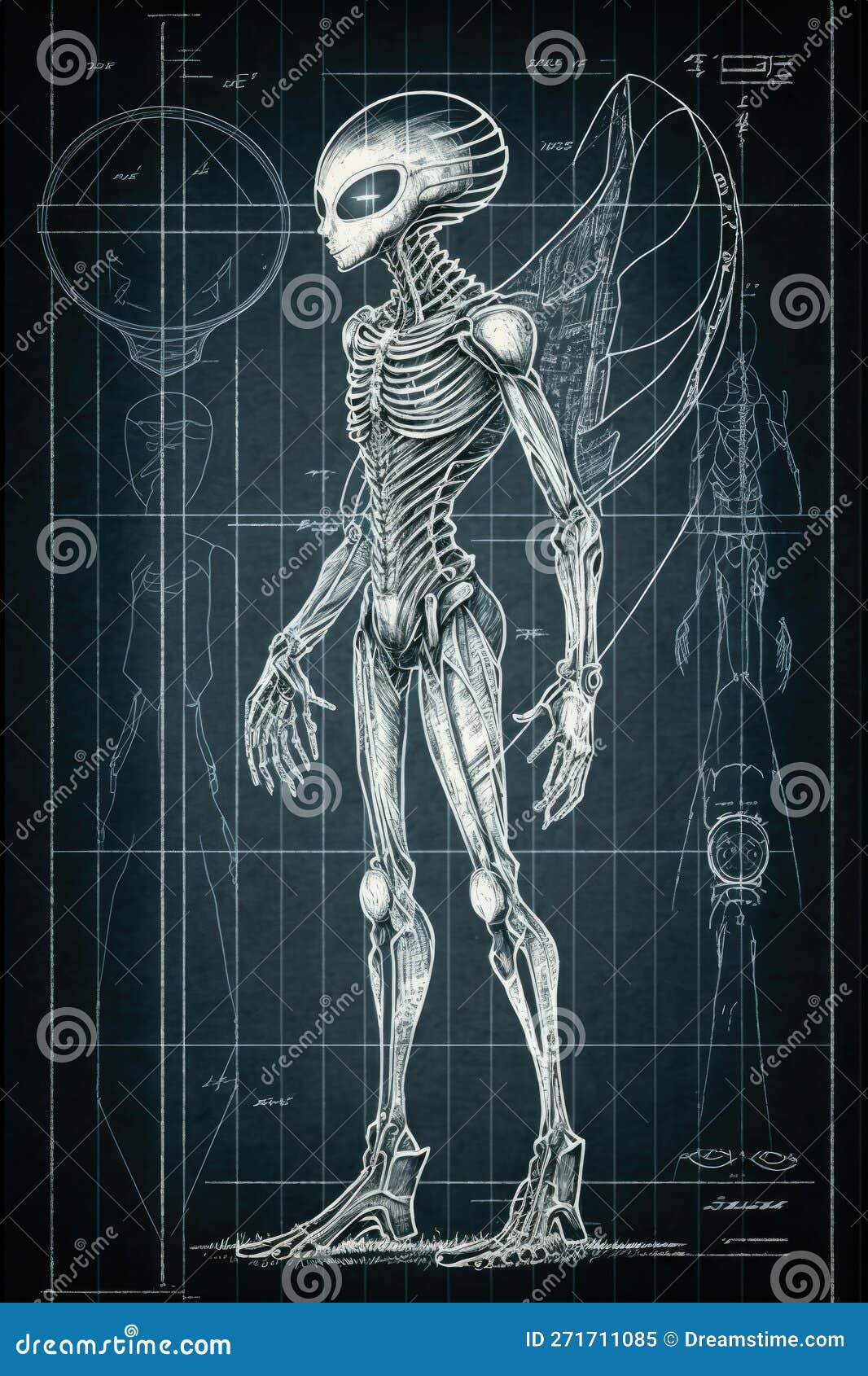 Blueprint of an alien stock illustration. Illustration of painting ...