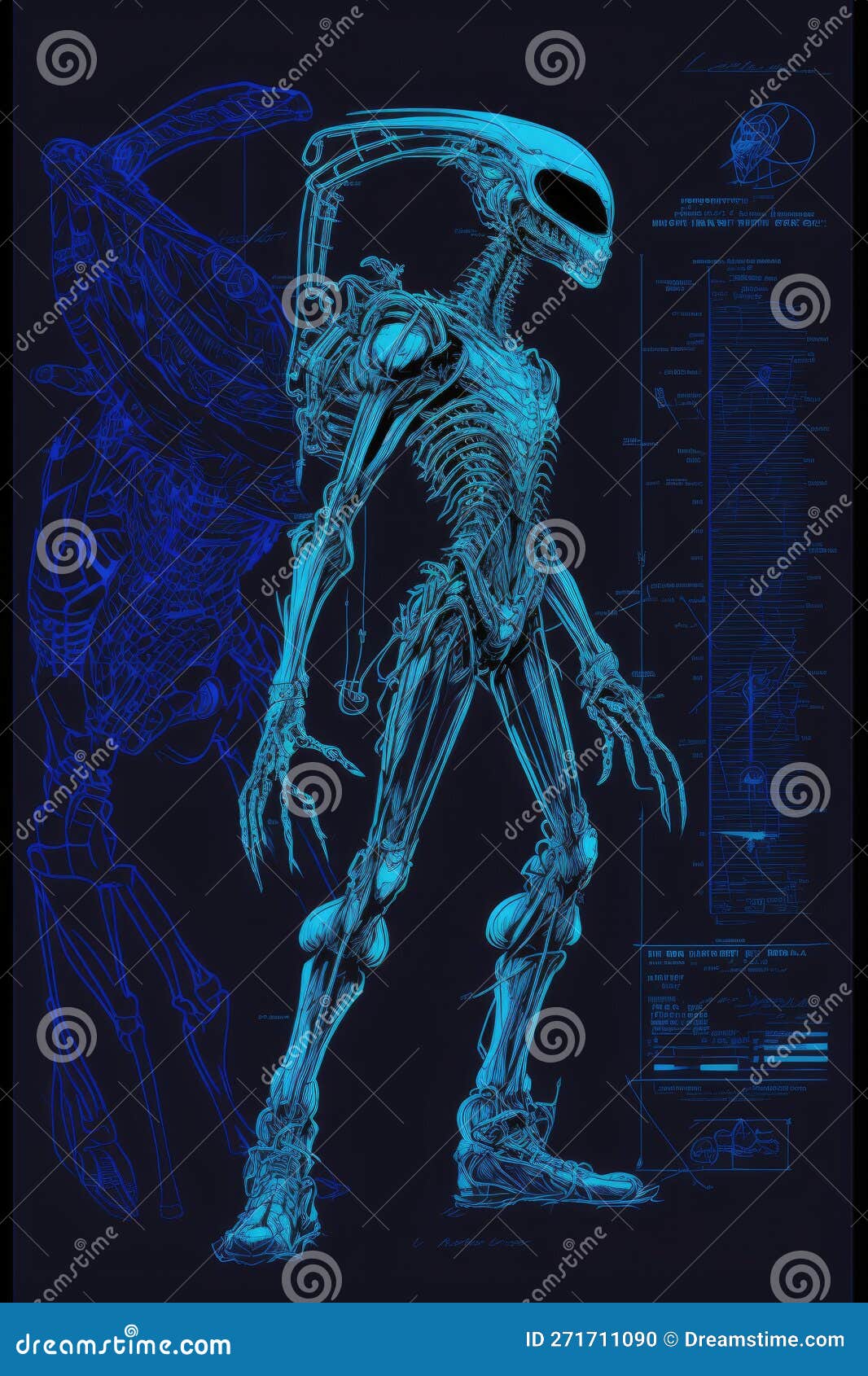 Blueprint of an alien stock illustration. Illustration of person ...
