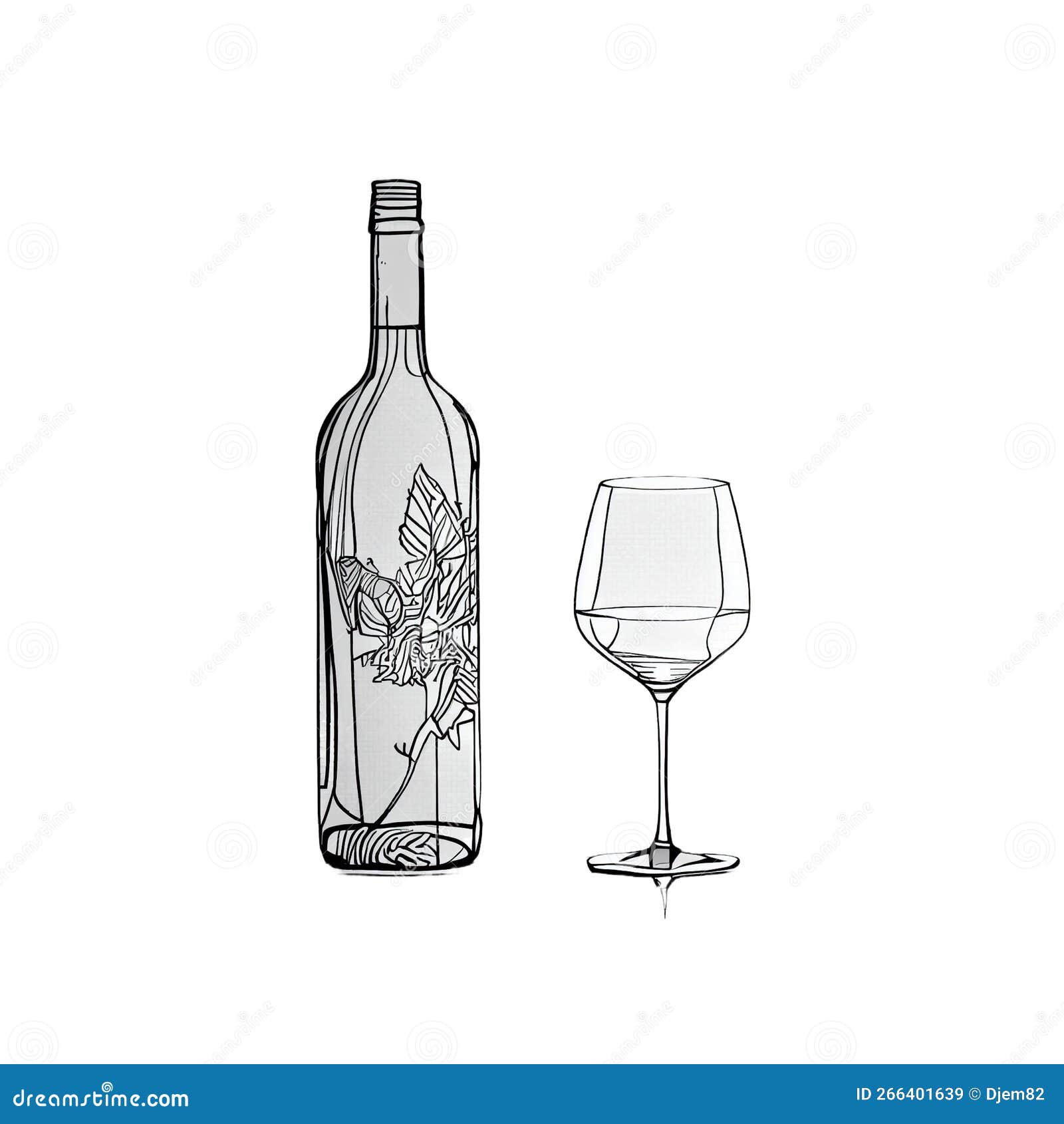 Line Drawing of a Bottle of Wine, a Glass Created with Generative Ai ...