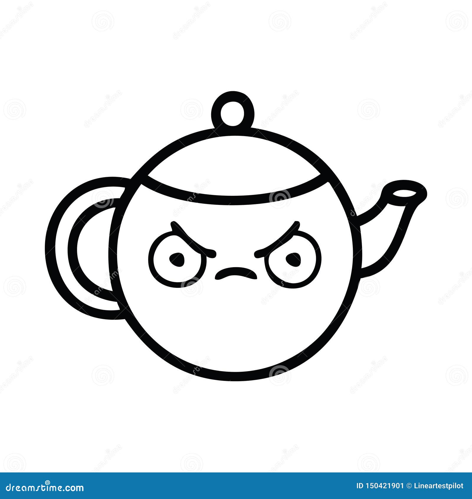 Line Drawing Cartoon of a Angry Tea Pot Stock Vector - Illustration of ...