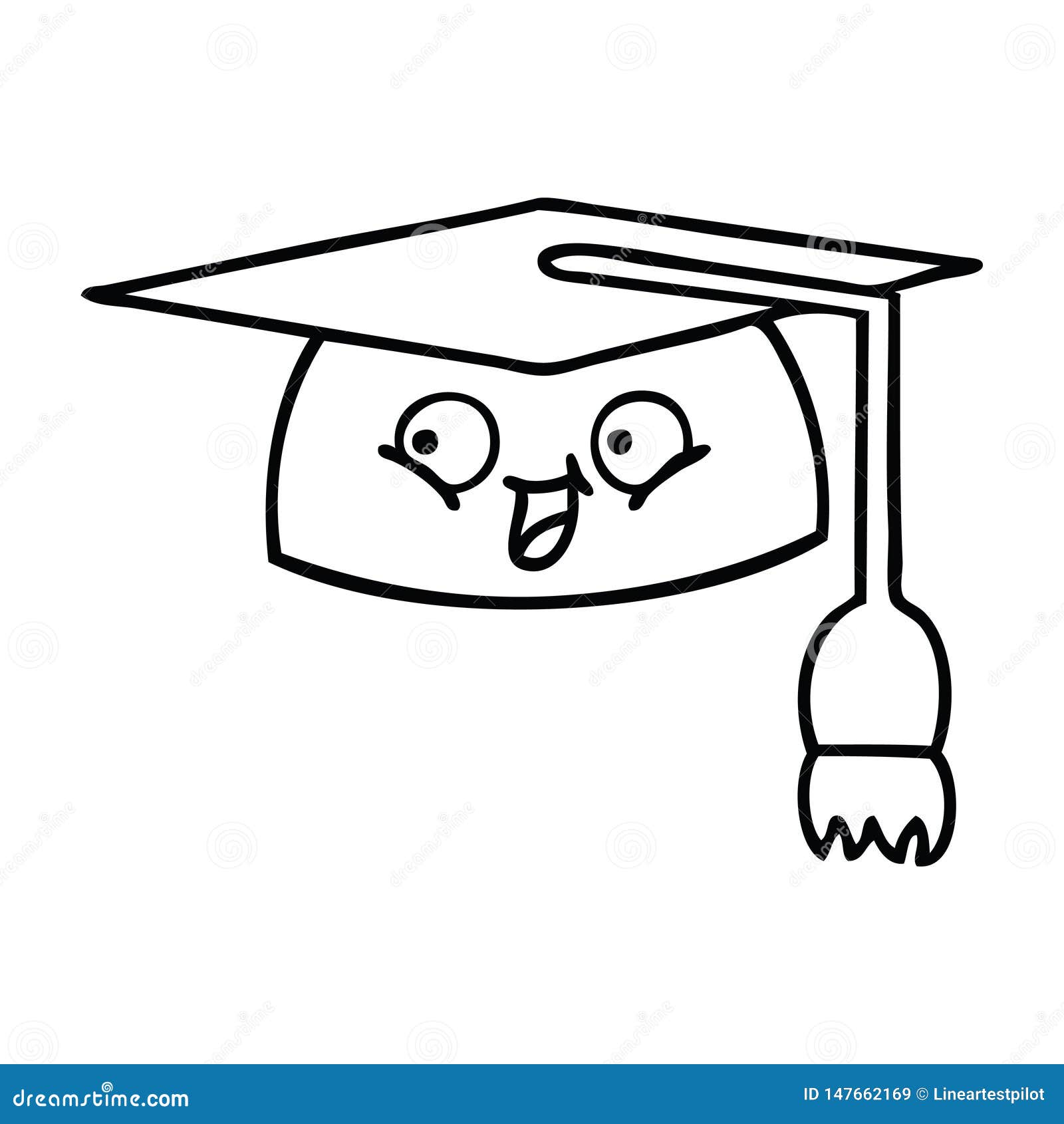 Line Drawing Cartoon Graduation Hat Stock Vector - Illustration of ...