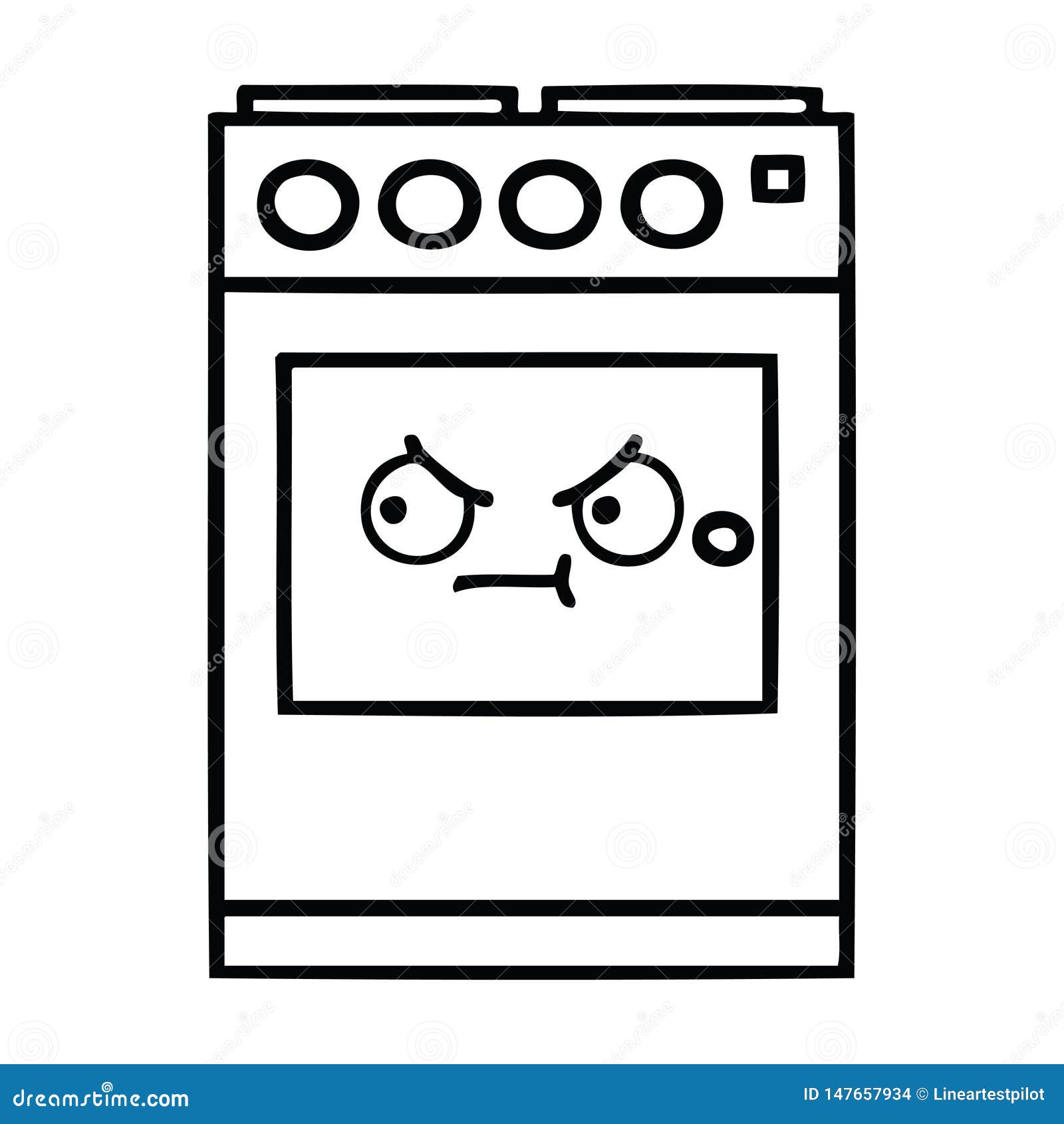 Line Drawing Cartoon Kitchen Oven Stock Vector - Illustration of white ...