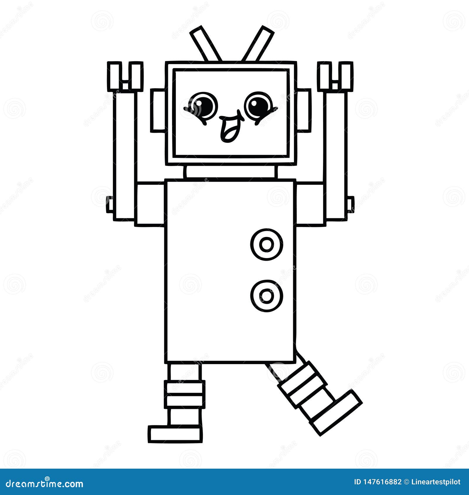 Line drawing cartoon robot stock vector. Illustration of robot - 147616882