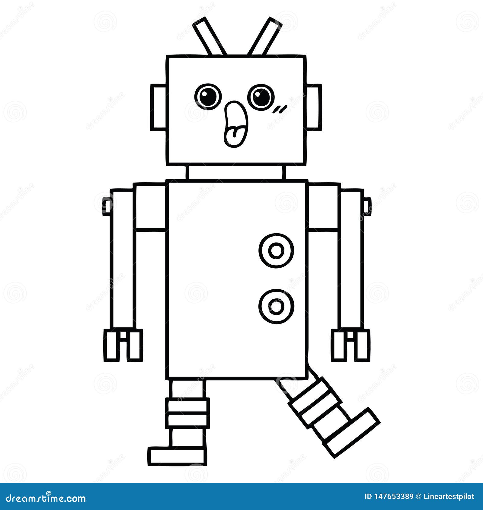 Line drawing cartoon robot stock vector. Illustration of cute - 147653389