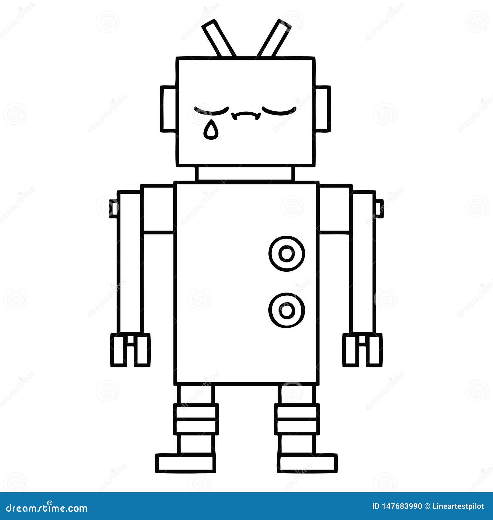 Line drawing cartoon robot stock vector. Illustration of intelligence ...