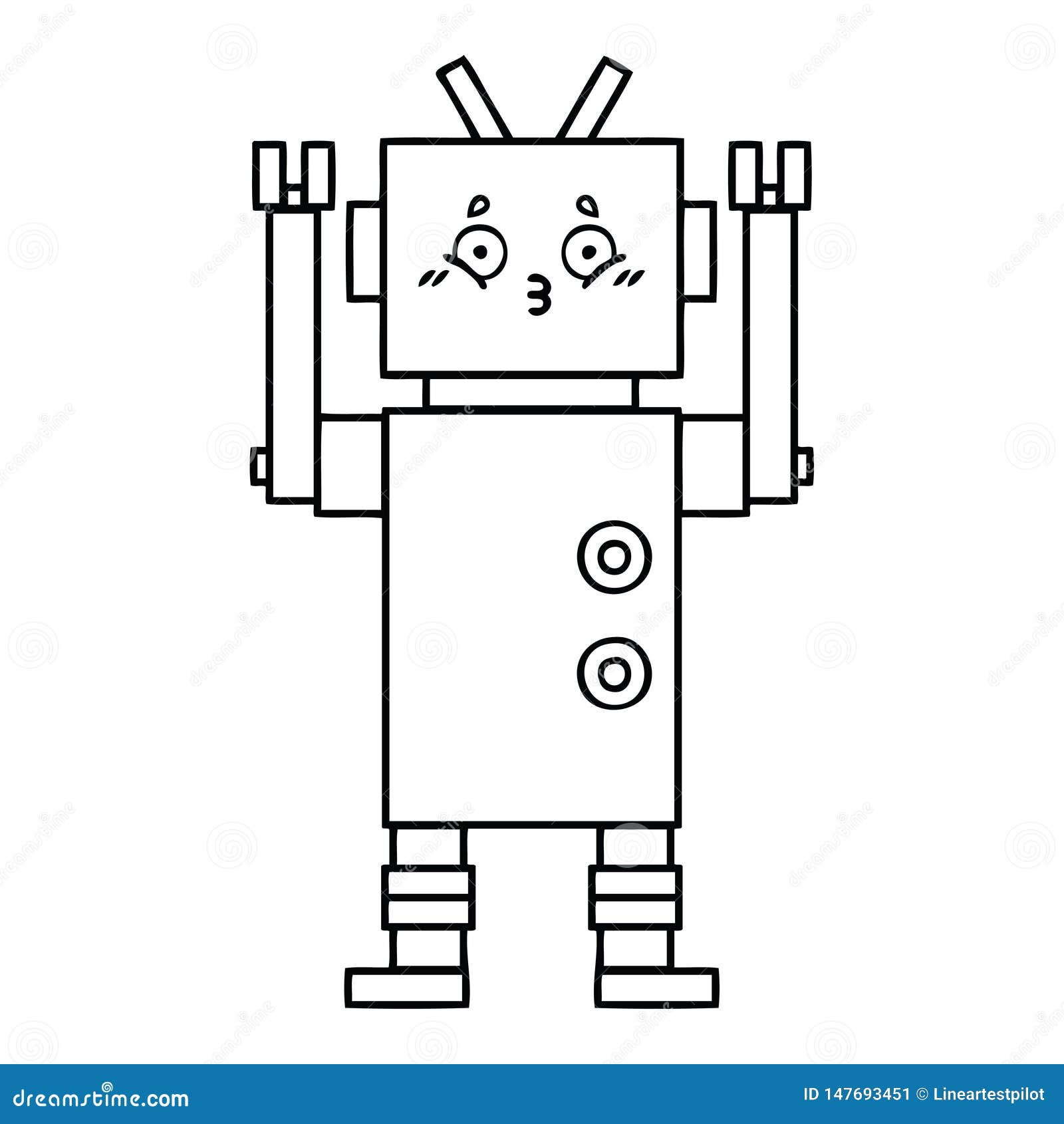Line drawing cartoon robot stock vector. Illustration of freehand ...