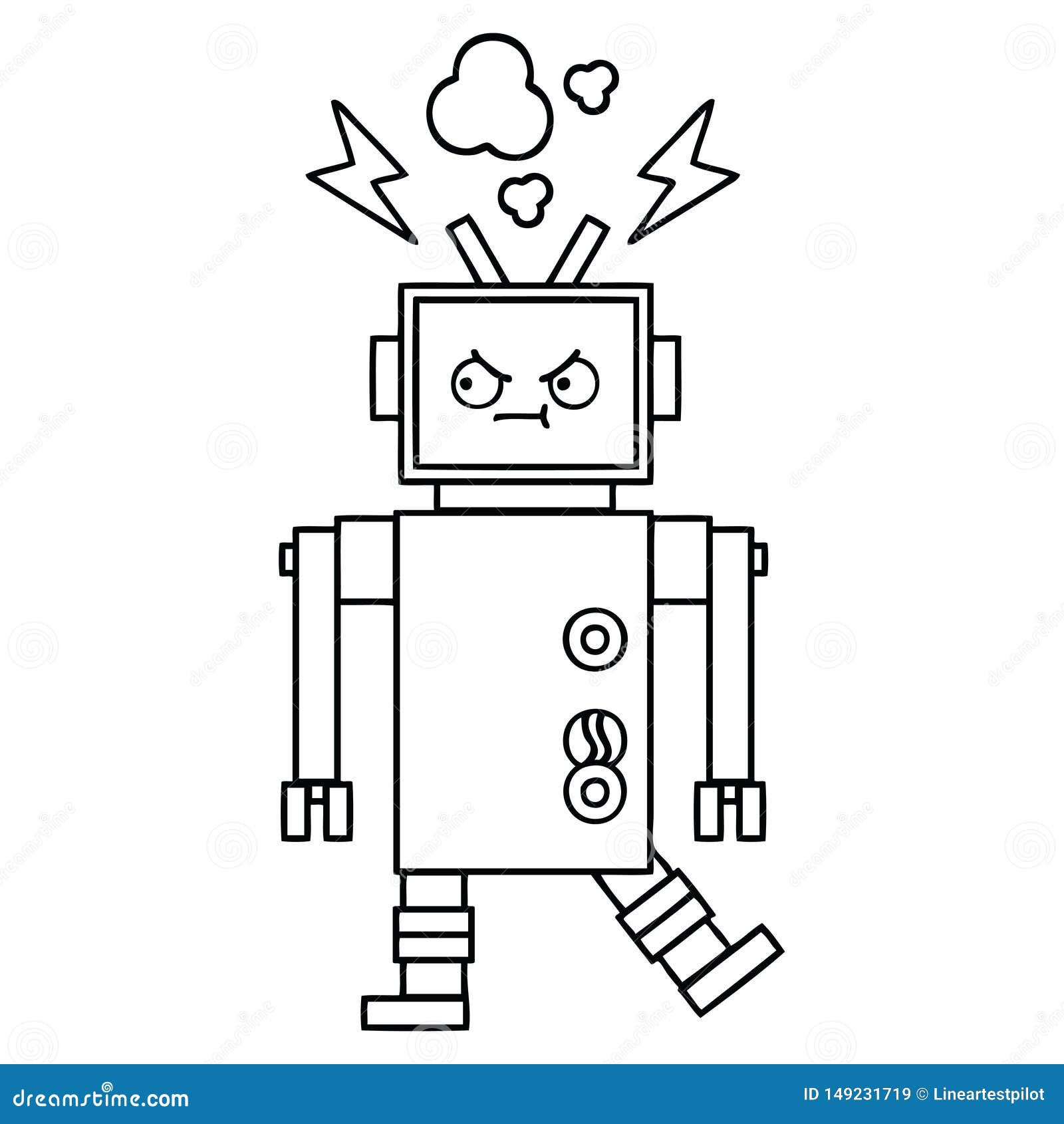Line drawing cartoon robot stock vector. Illustration of artificial ...