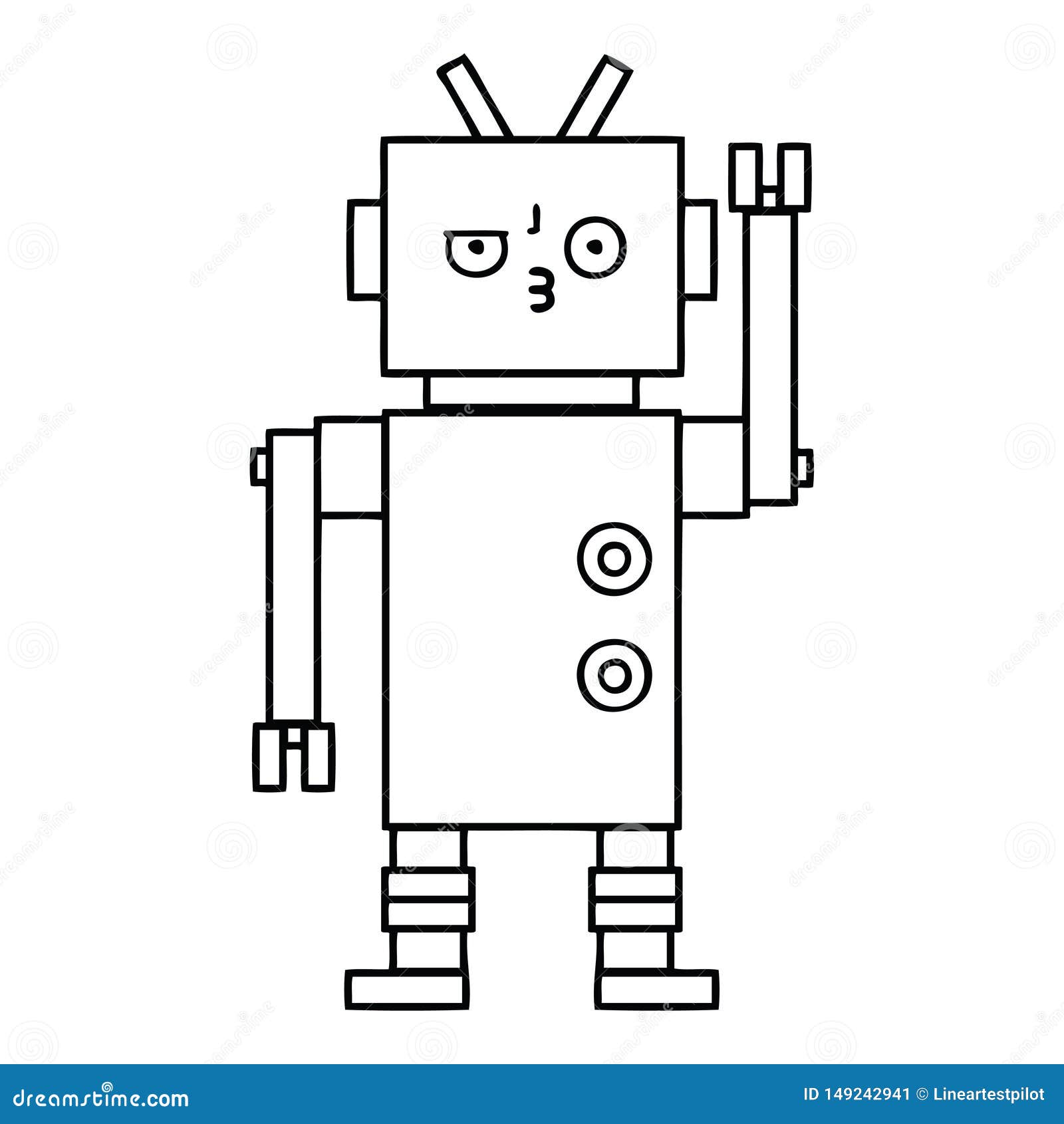 Line drawing cartoon robot stock vector. Illustration of intelligence ...