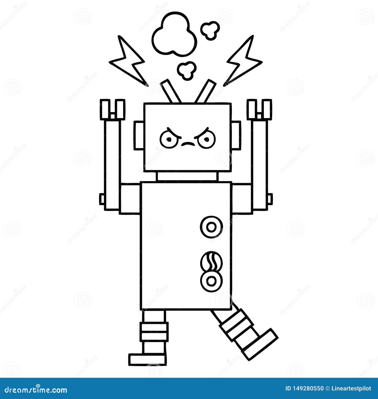 Line drawing cartoon robot stock vector. Illustration of science ...
