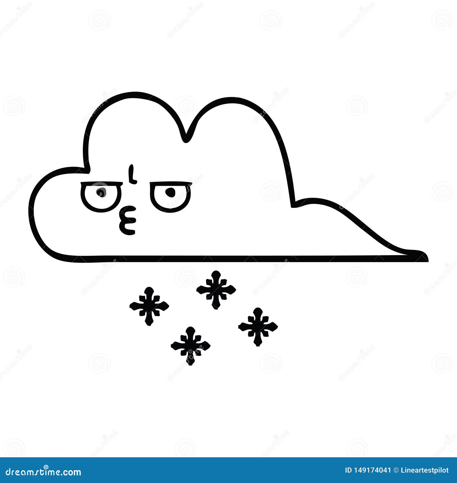 Line Drawing Cartoon Snow Cloud Stock Vector - Illustration of line ...