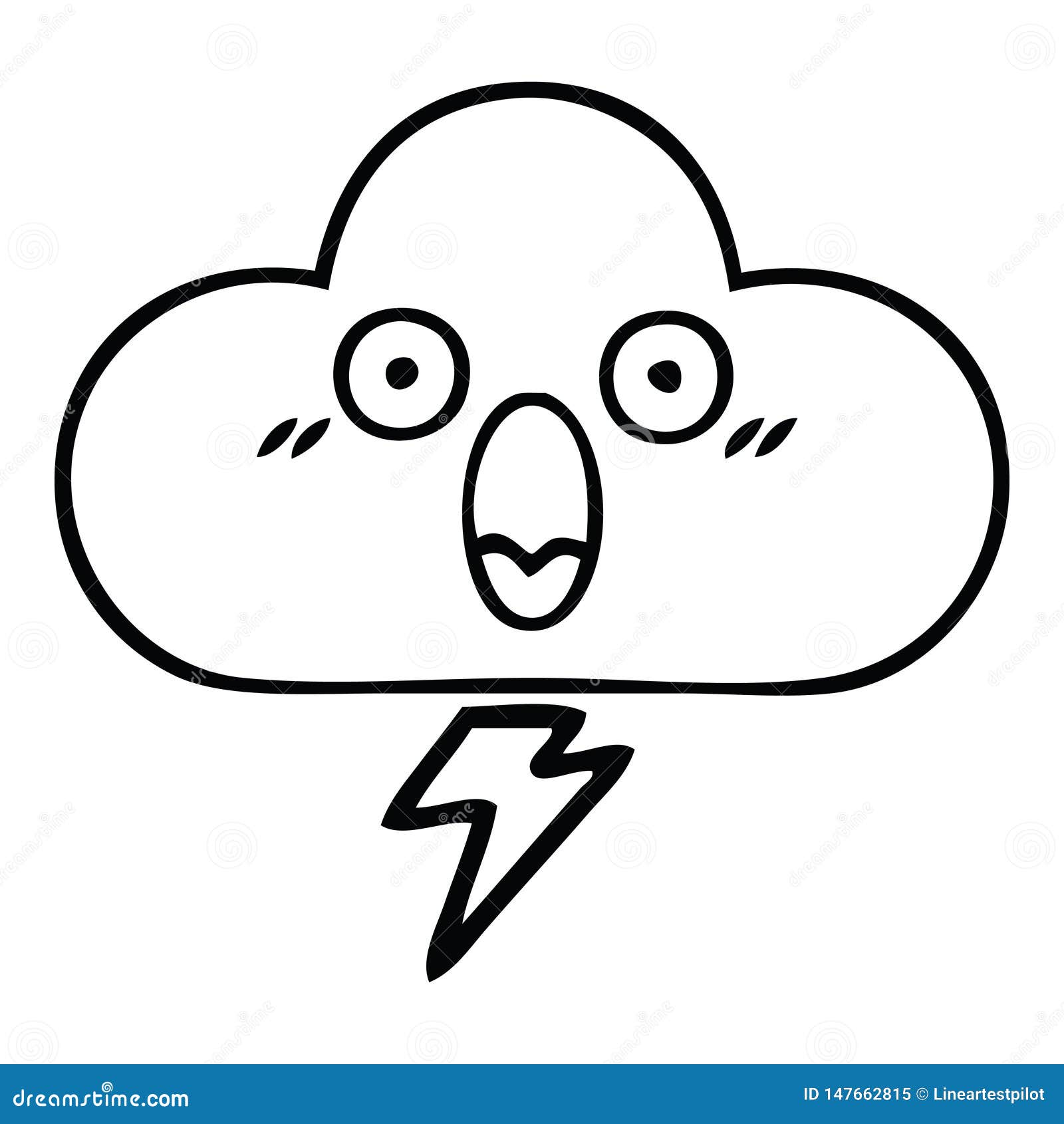 Line Drawing Cartoon Storm Cloud Stock Vector - Illustration of line ...